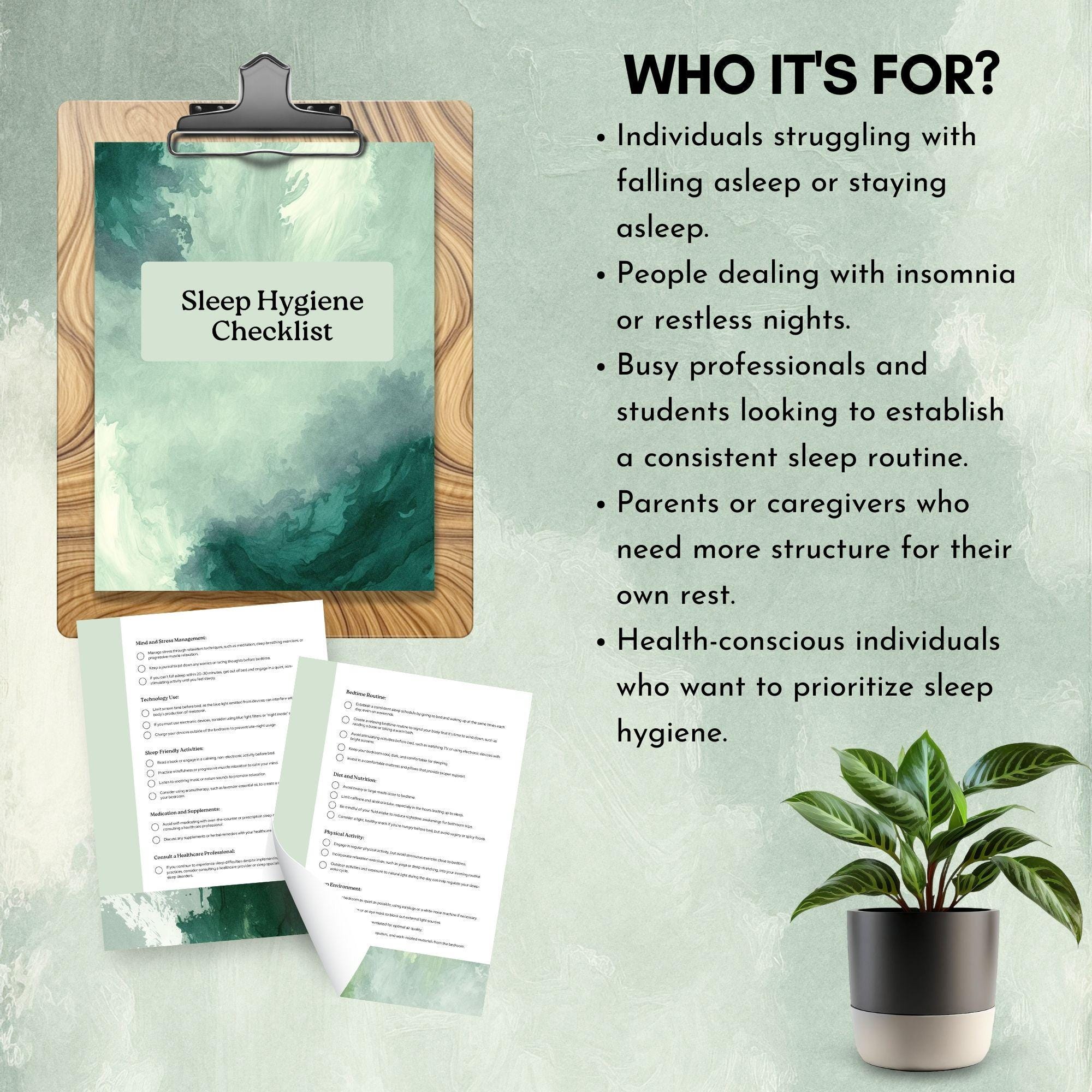 Sleep Hygiene Checklist Sleep Tracker Printable Bedtime Diary Improve ...