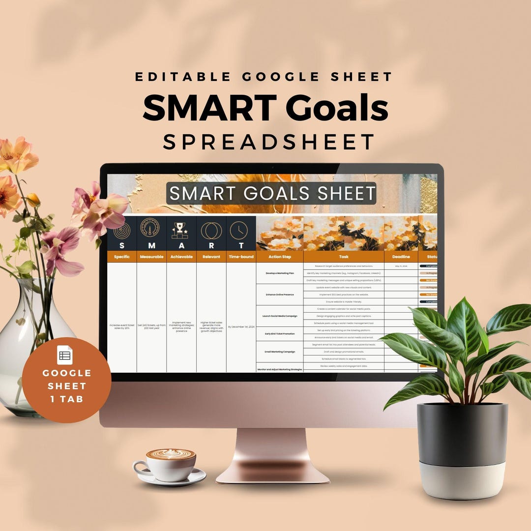 Smart Goal Google Sheet Template Goal Setting Spreadsheet Digital Goal ...