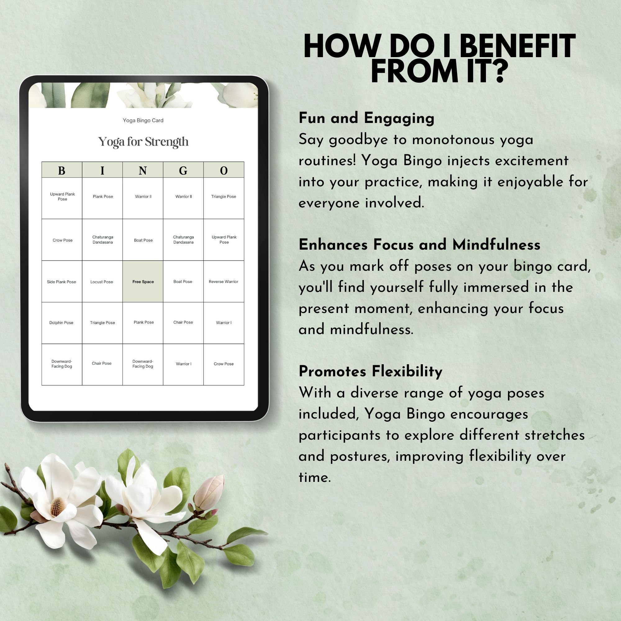 Yoga Bingo for Kids Yoga Game Printable Wellness Bingo Fitness Activity ...