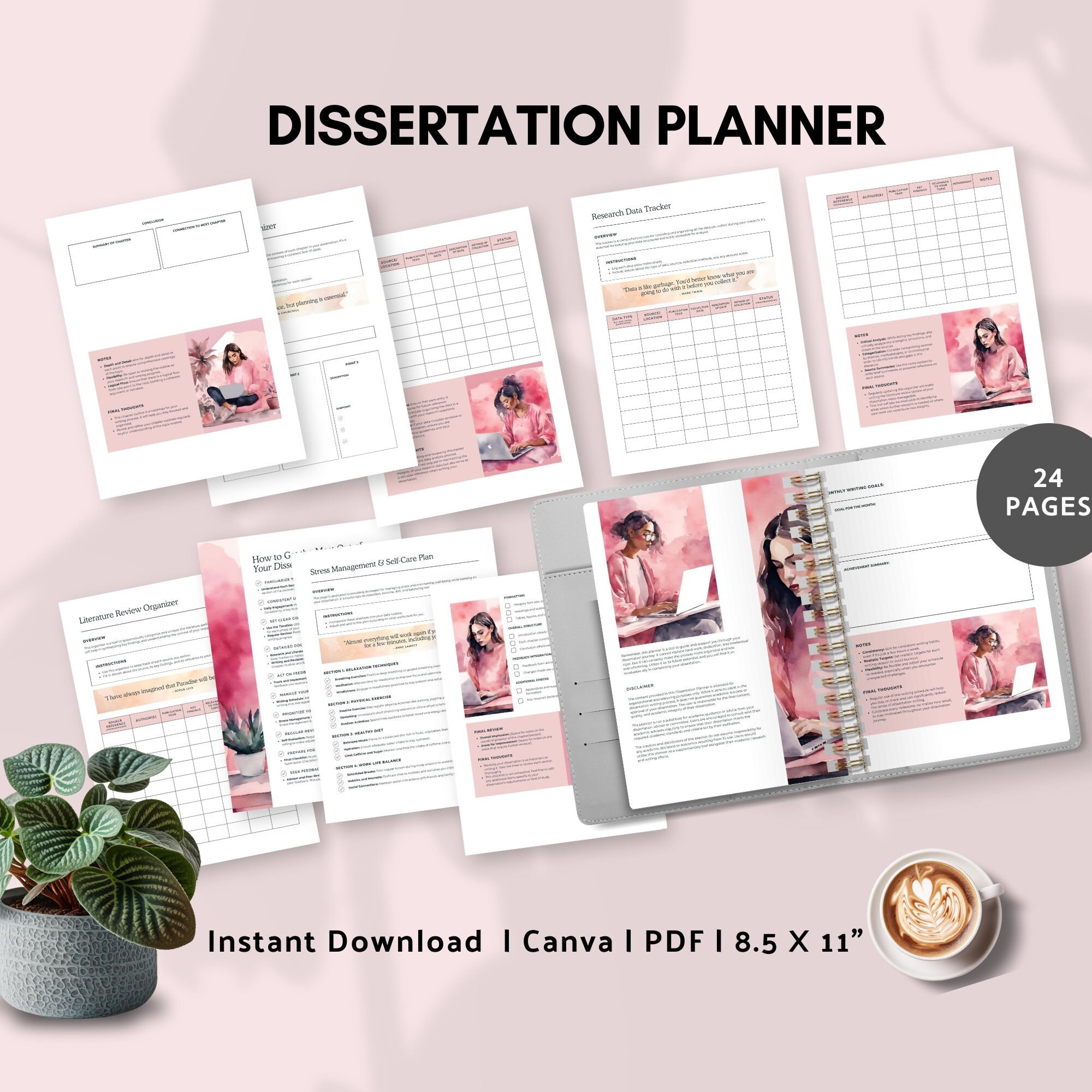 Dissertation Planner Canva Template Master Phd Thesis Guide University ...