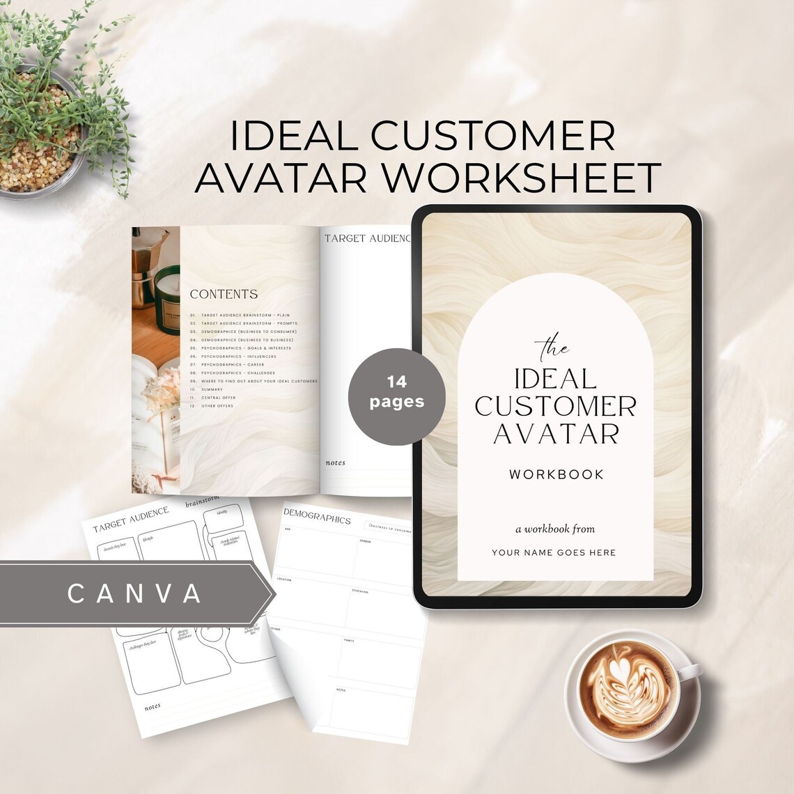 Ideal Customer Avatar Worksheet Canva Template Target Market Audience ...