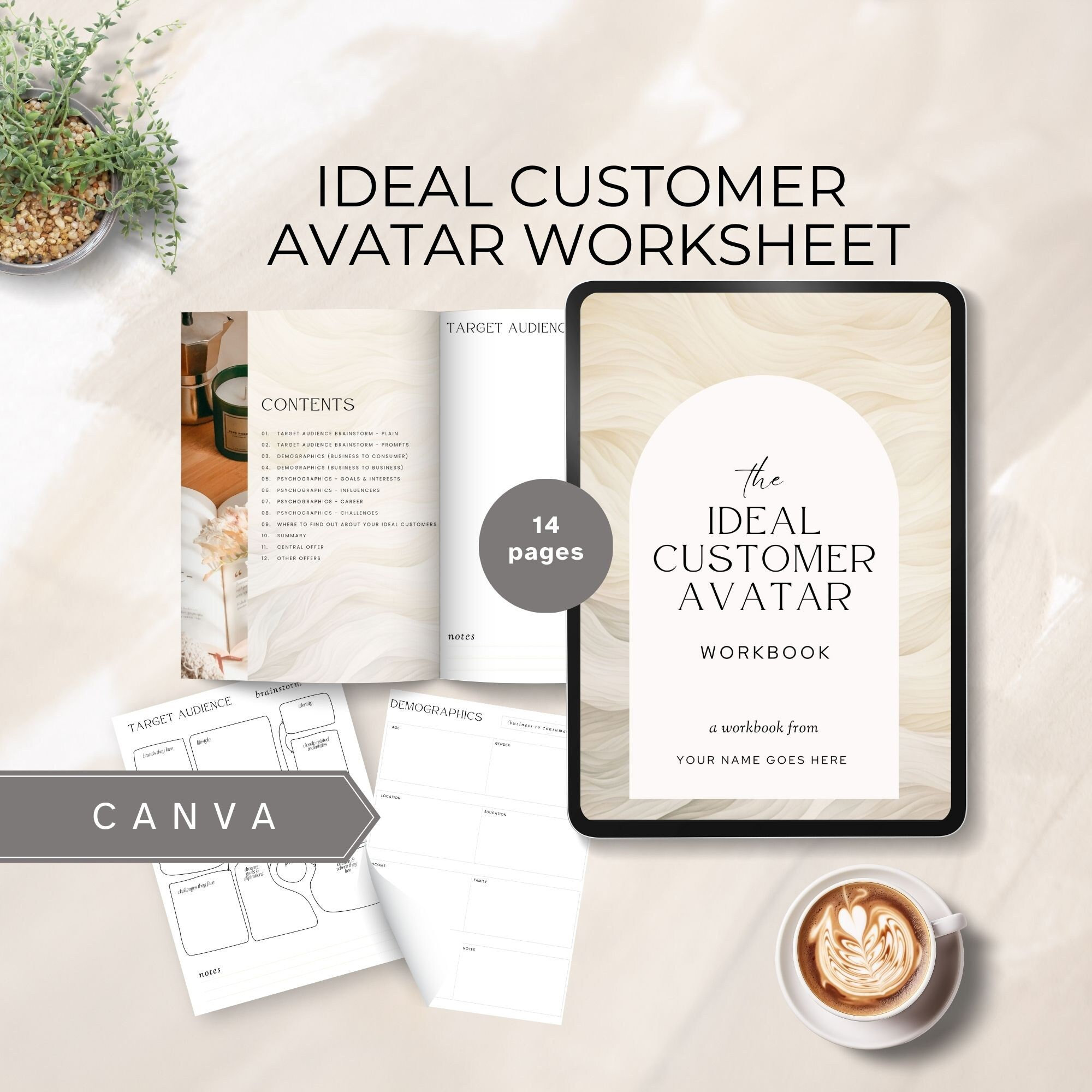 Ideal Customer Avatar Worksheet Canva Template Target Market Audience