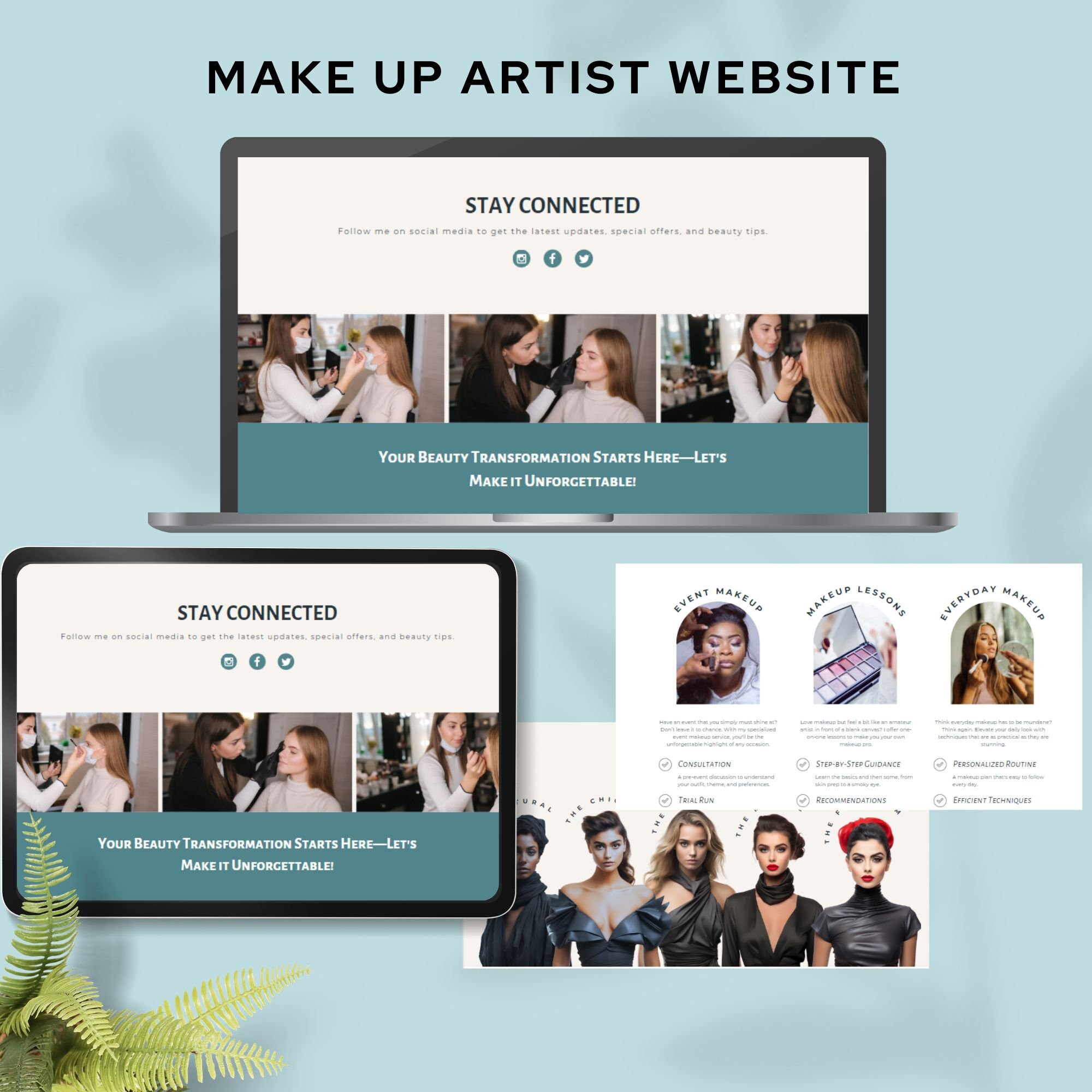 Make up Artist Website Template Canva Beauty Blogger Influencer Landing ...