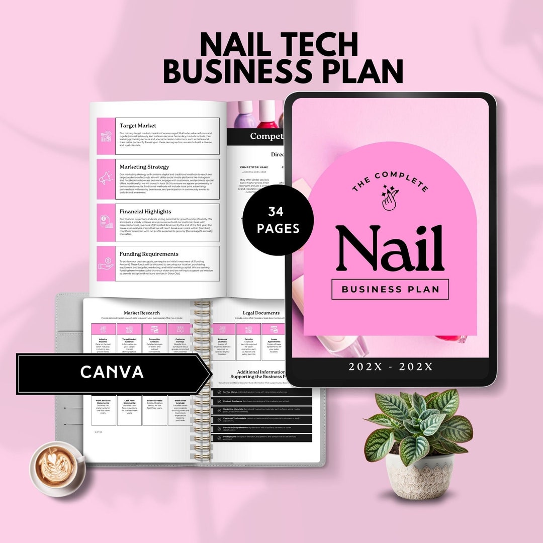 Business Plan for Nail Tech Template for Nails Salon Business Proposal Planner Nail Technician ...