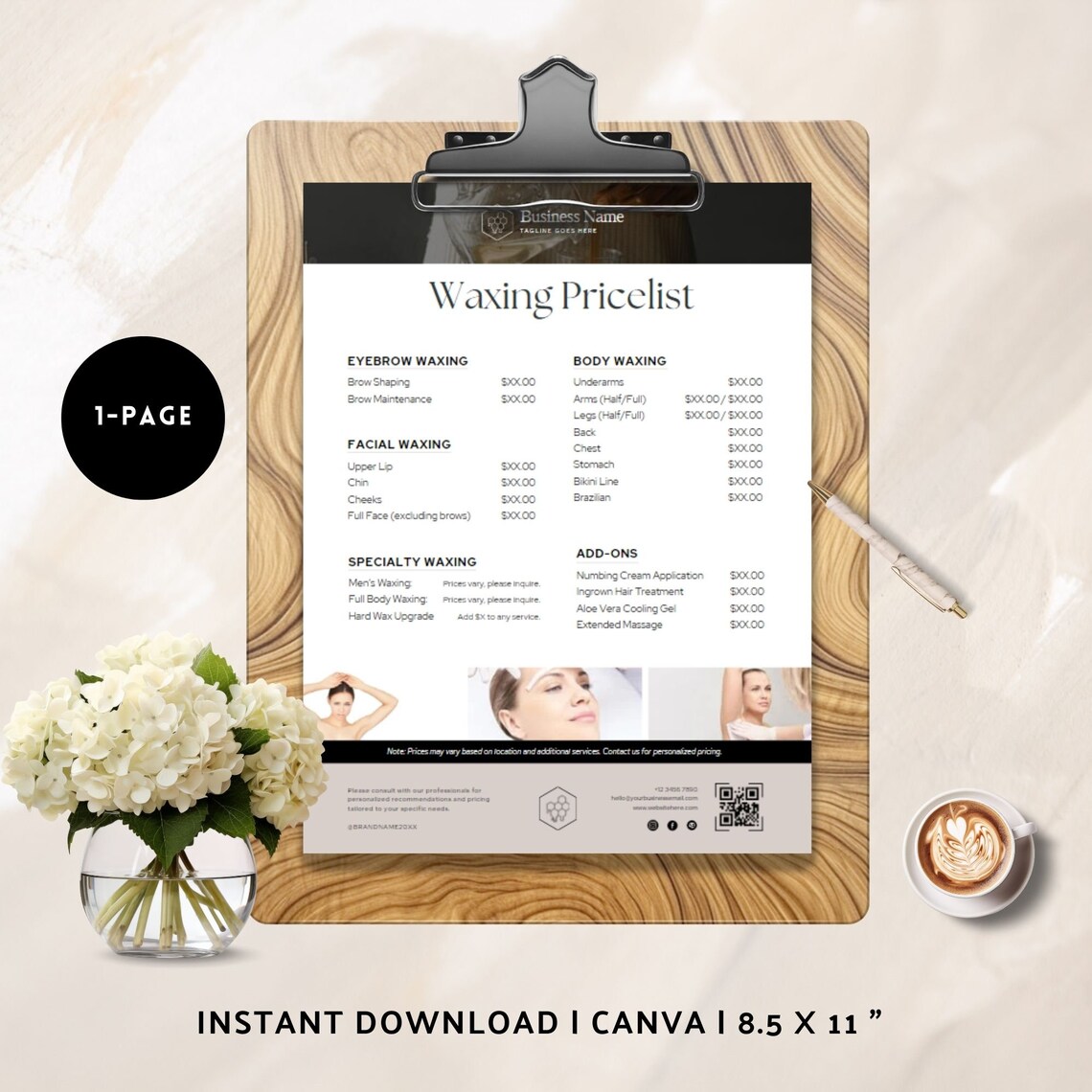 Waxing Services Price List Template Canva Brazilian Waxing Bikini Flyer ...