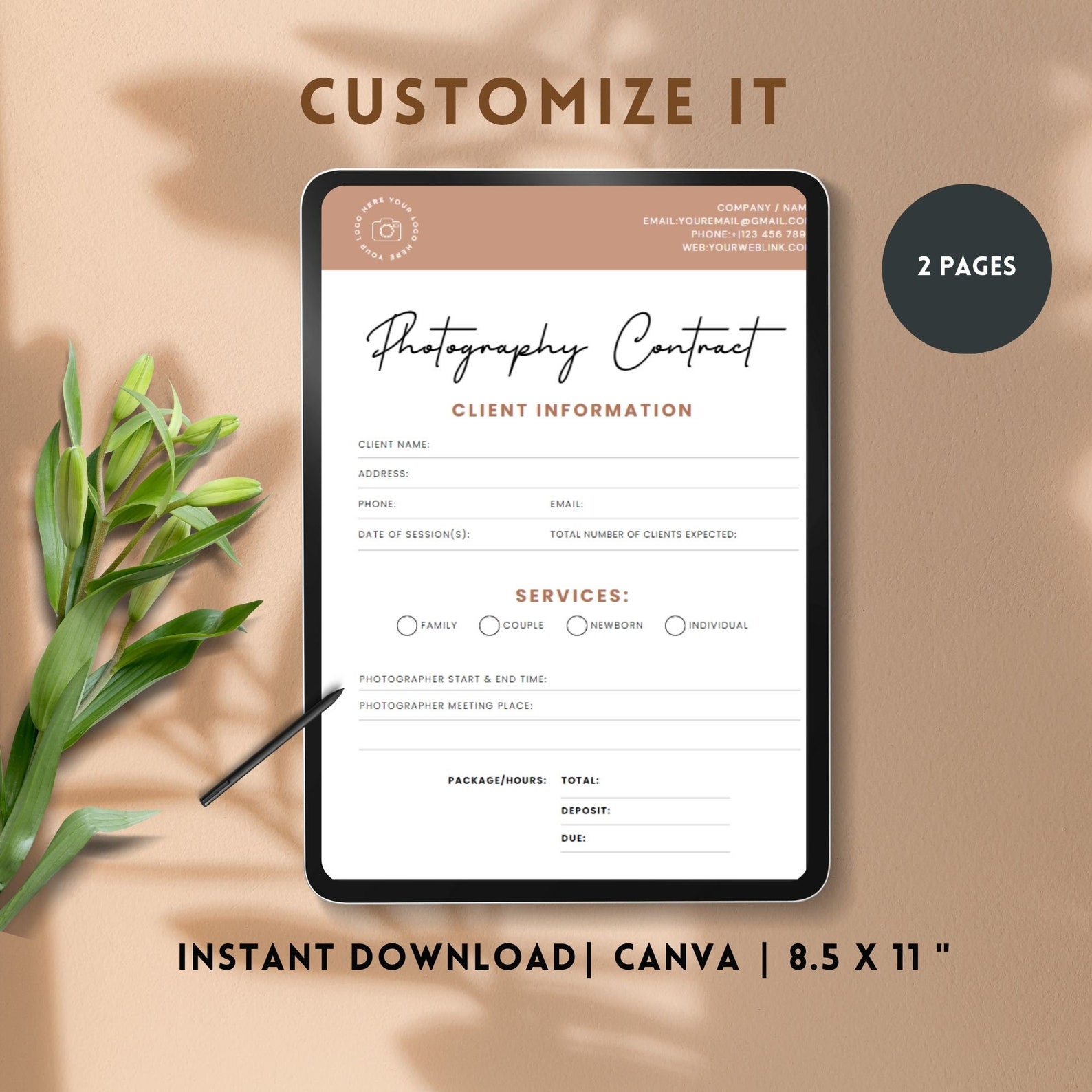 Photography Contract Form Template Digital Photography Contract for ...
