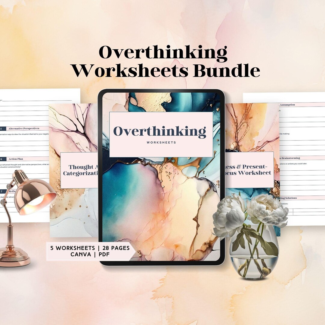 Overthinking Worksheets Anxiety Journal Therapy Coping Skill Workbook ...