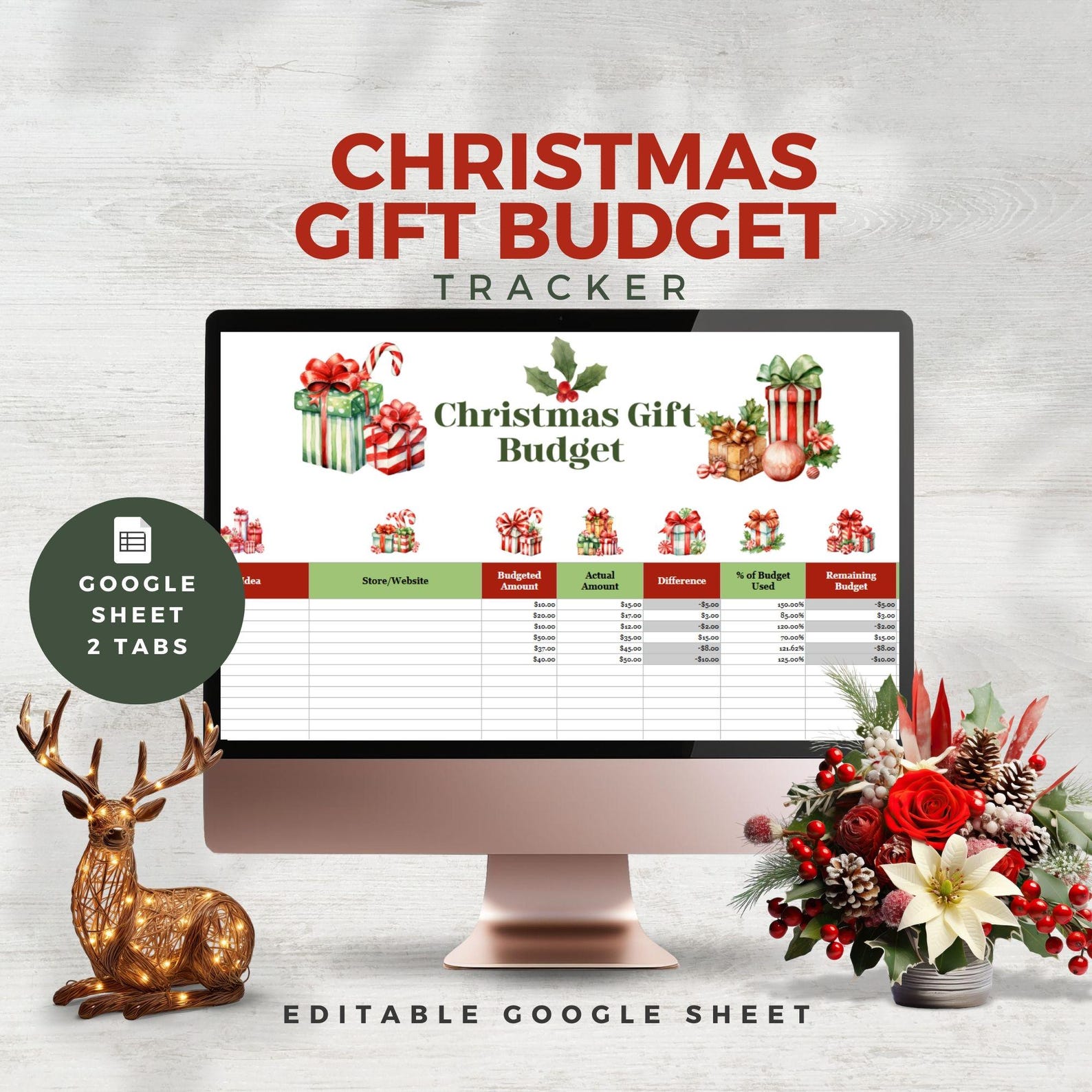 Christmas Gift Tracker Excel Template Holiday Gift Budget Planner ...
