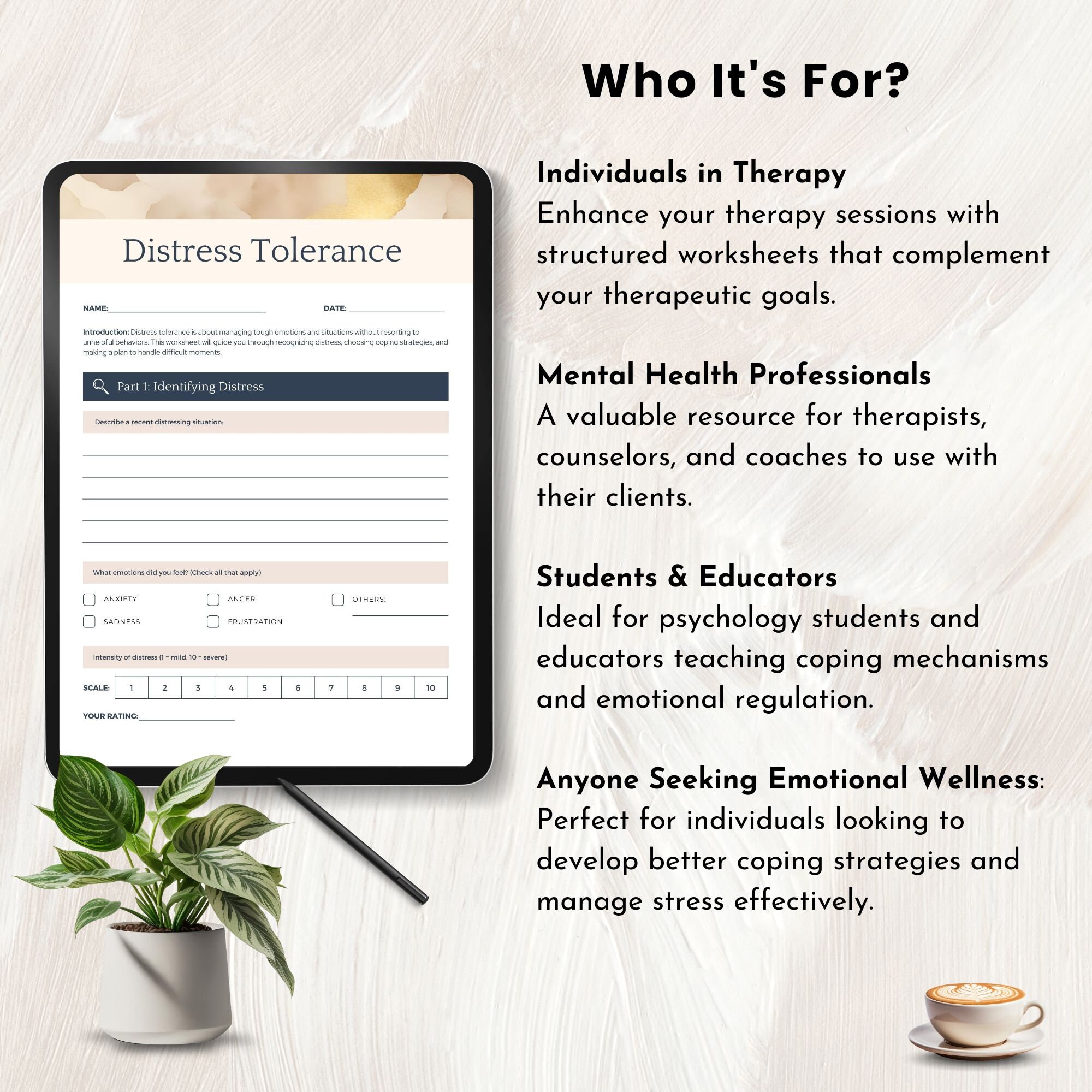 Distress Tolerance Worksheet DBT Emotional Regulation Therapy Workbook ...