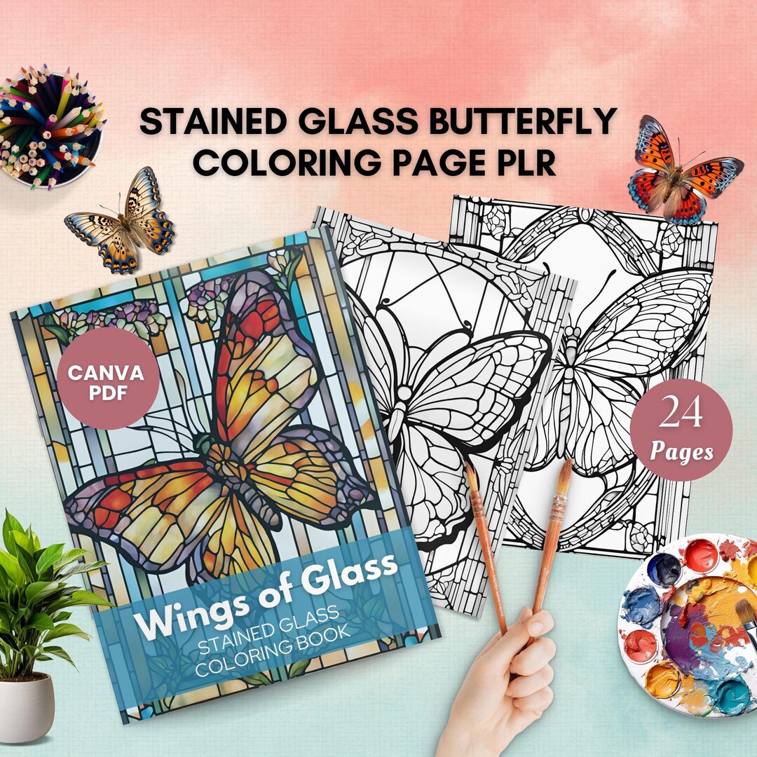 Stained Glass Butterfly Coloring Book for Adults Kid Butterflies Glass ...
