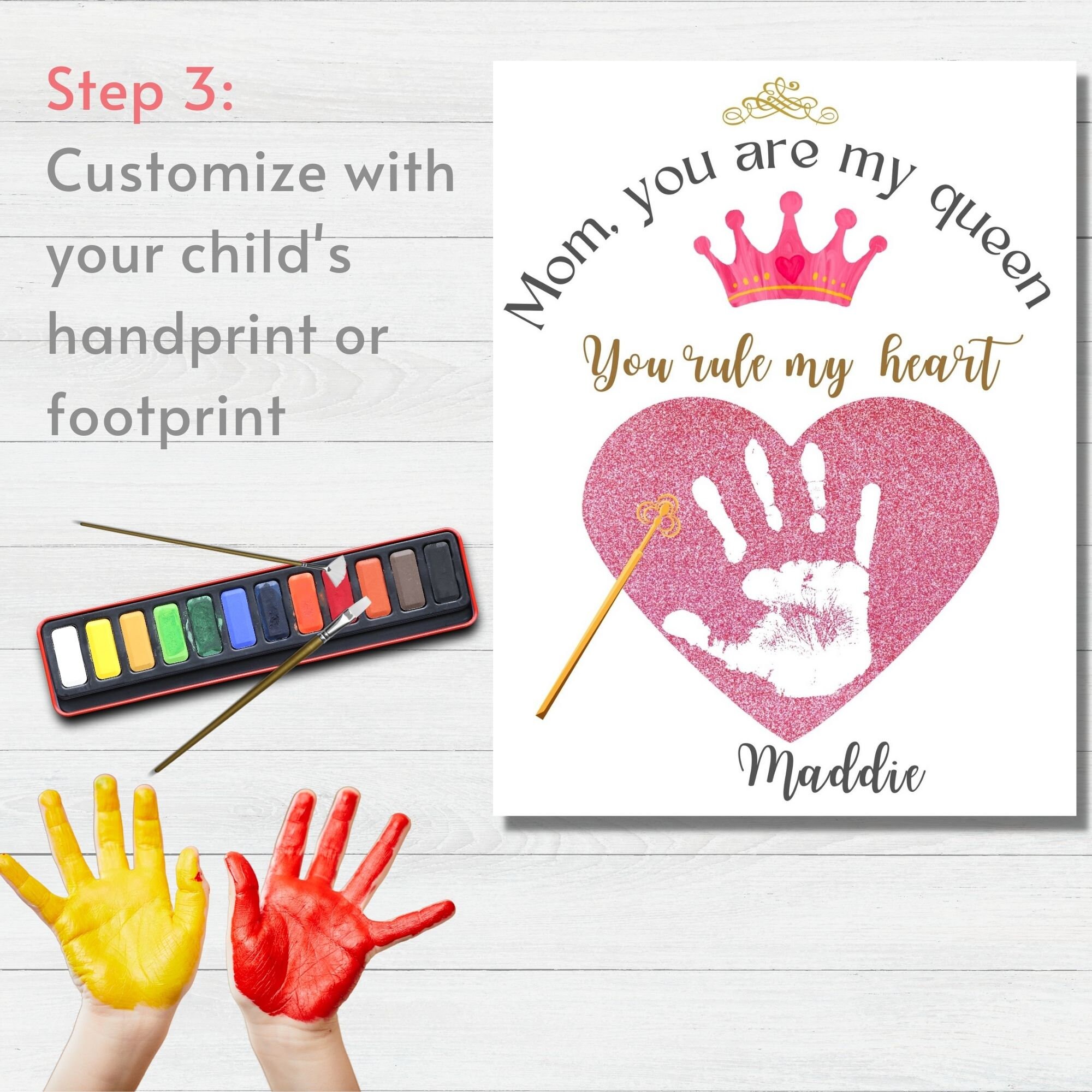 Personalized Handprint Art for Mom Queen of Hearts Print Digital ...
