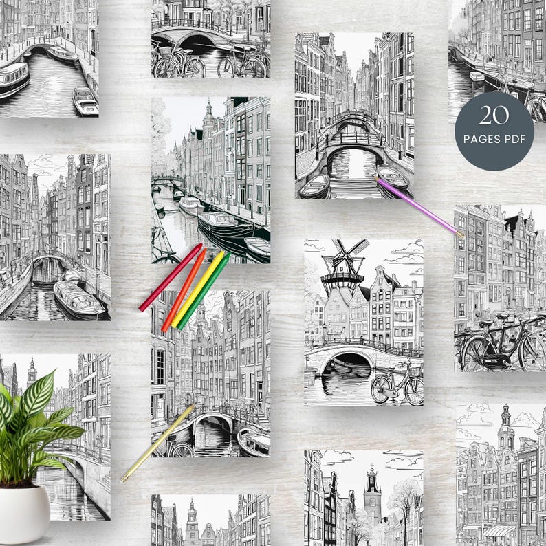 Adult Coloring Pages Amsterdam Color Page Dutch Architecture Landmark ...