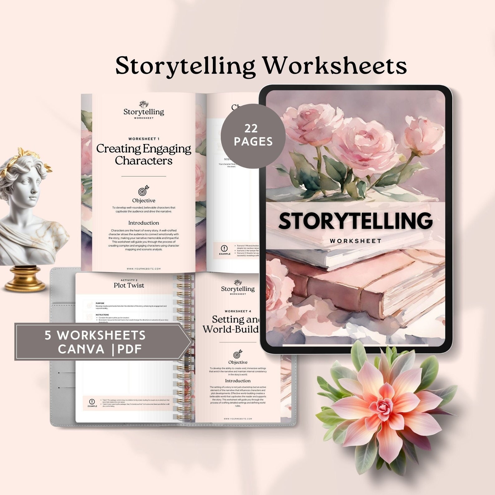 Storytelling Worksheet Novel Planner Writing Workbook Printable Author ...