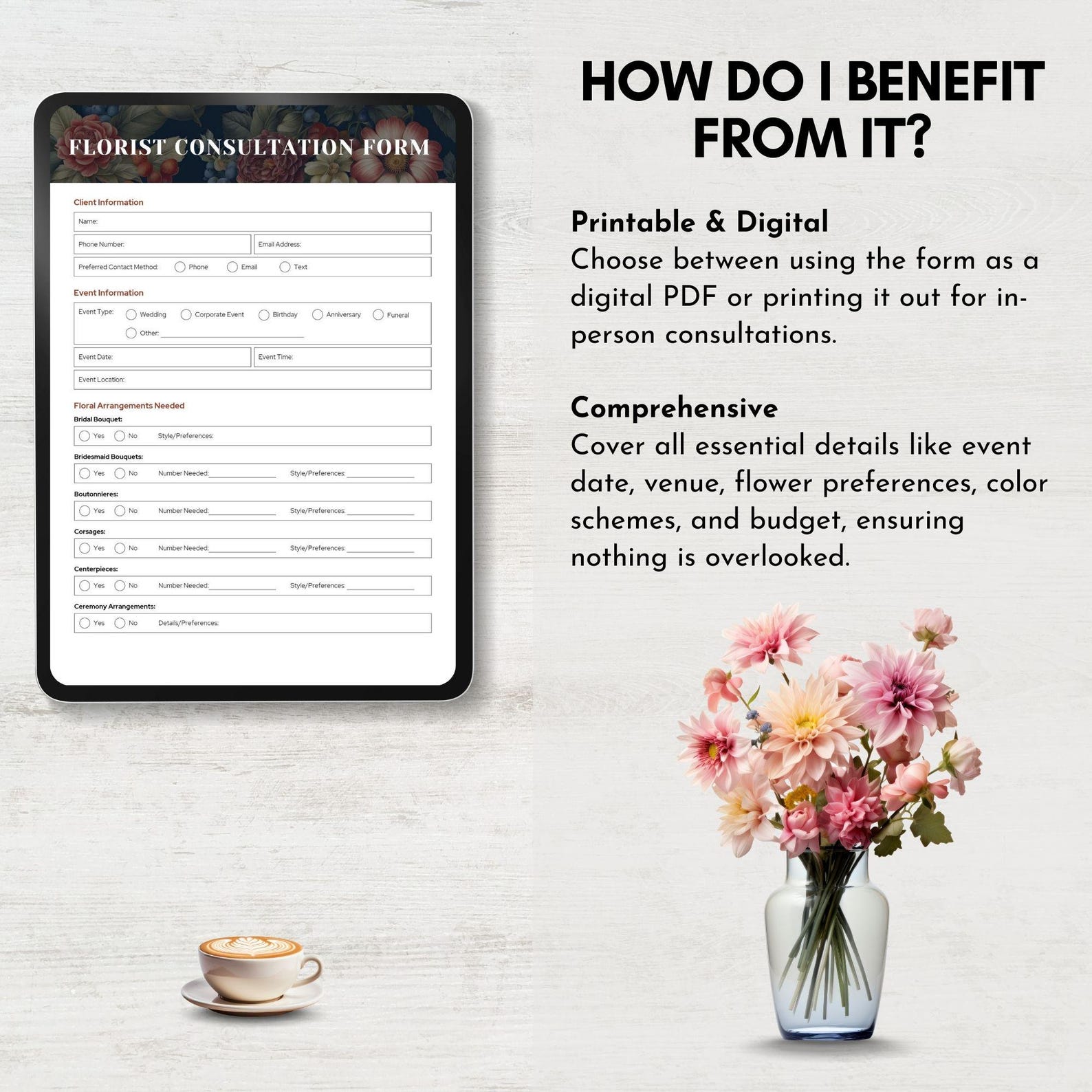 Florist Consultation Template Order Forms Florist Booking Form Flower ...