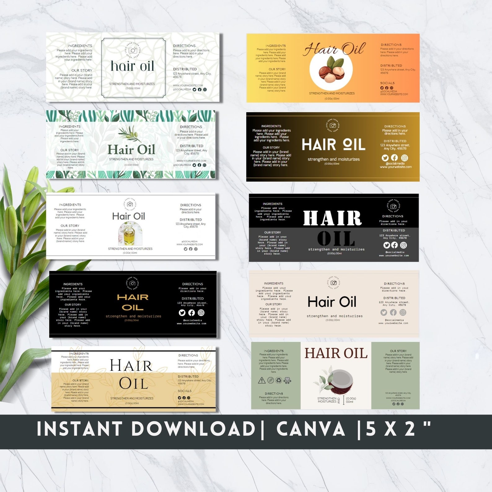 Hair Oil Labels Templates Hair Oil Bottle Label Hair Growth Oil Label ...