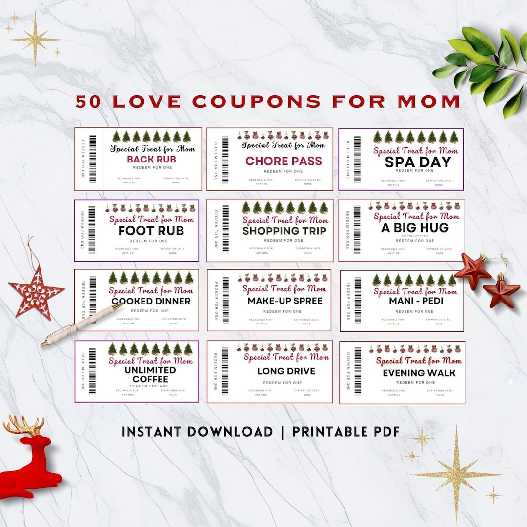 Christmas Coupon for Mom Printable Holiday Gift Voucher Love Coupon ...