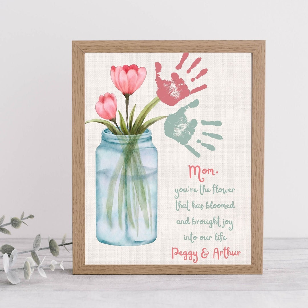 Personalized Handprint Art Printable for Mom Pink Tulips Design ...