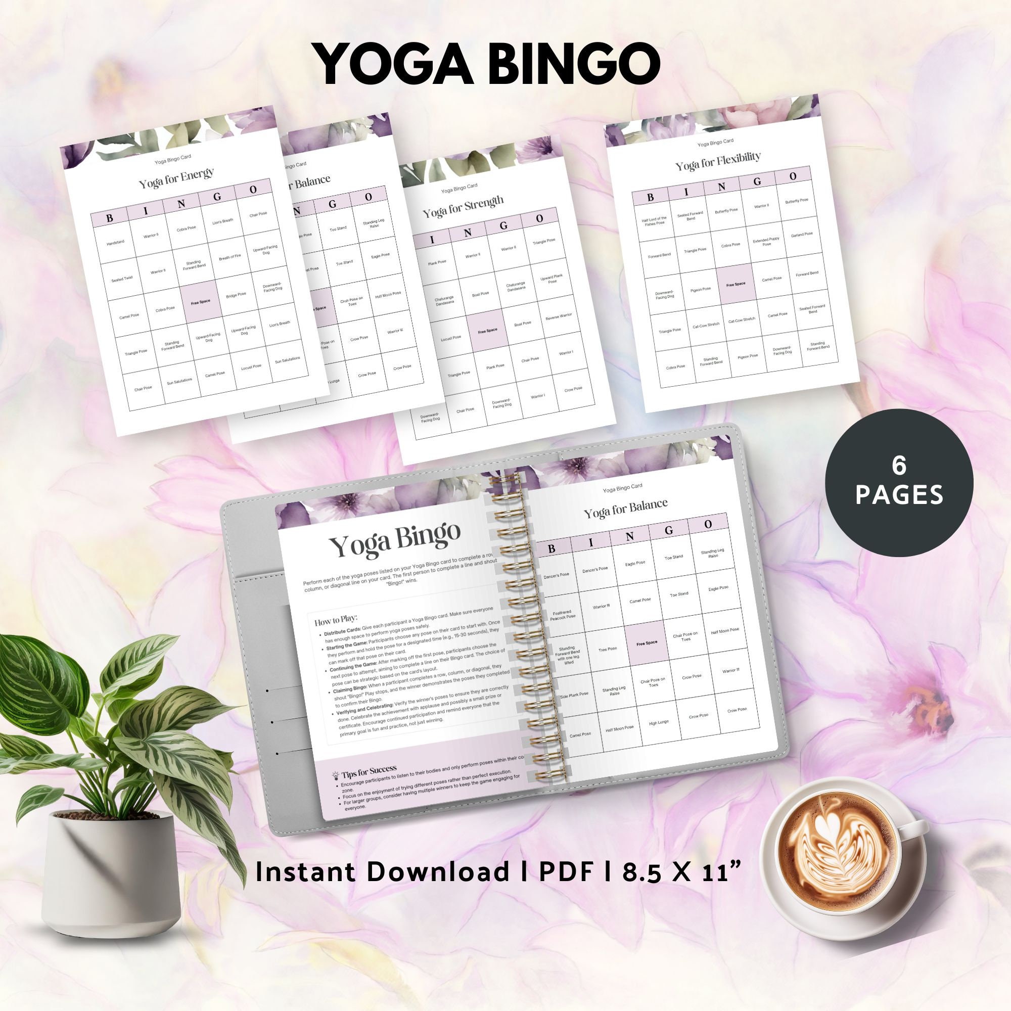 Yoga Bingo for Kids Yoga Game Printable Wellness Bingo Fitness Activity ...
