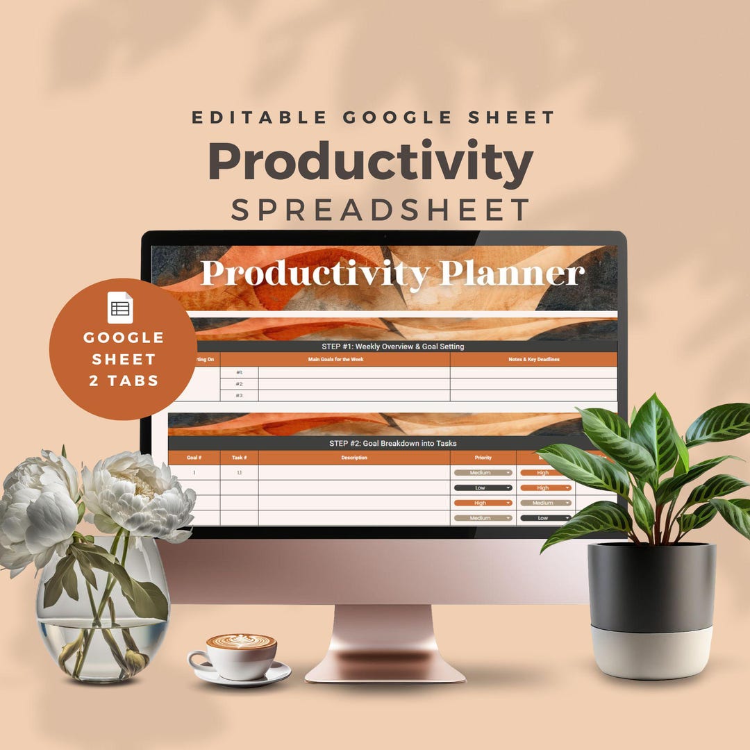 Productivity Spreadsheet Weekly Planner Google Sheet Goal Tracker ...