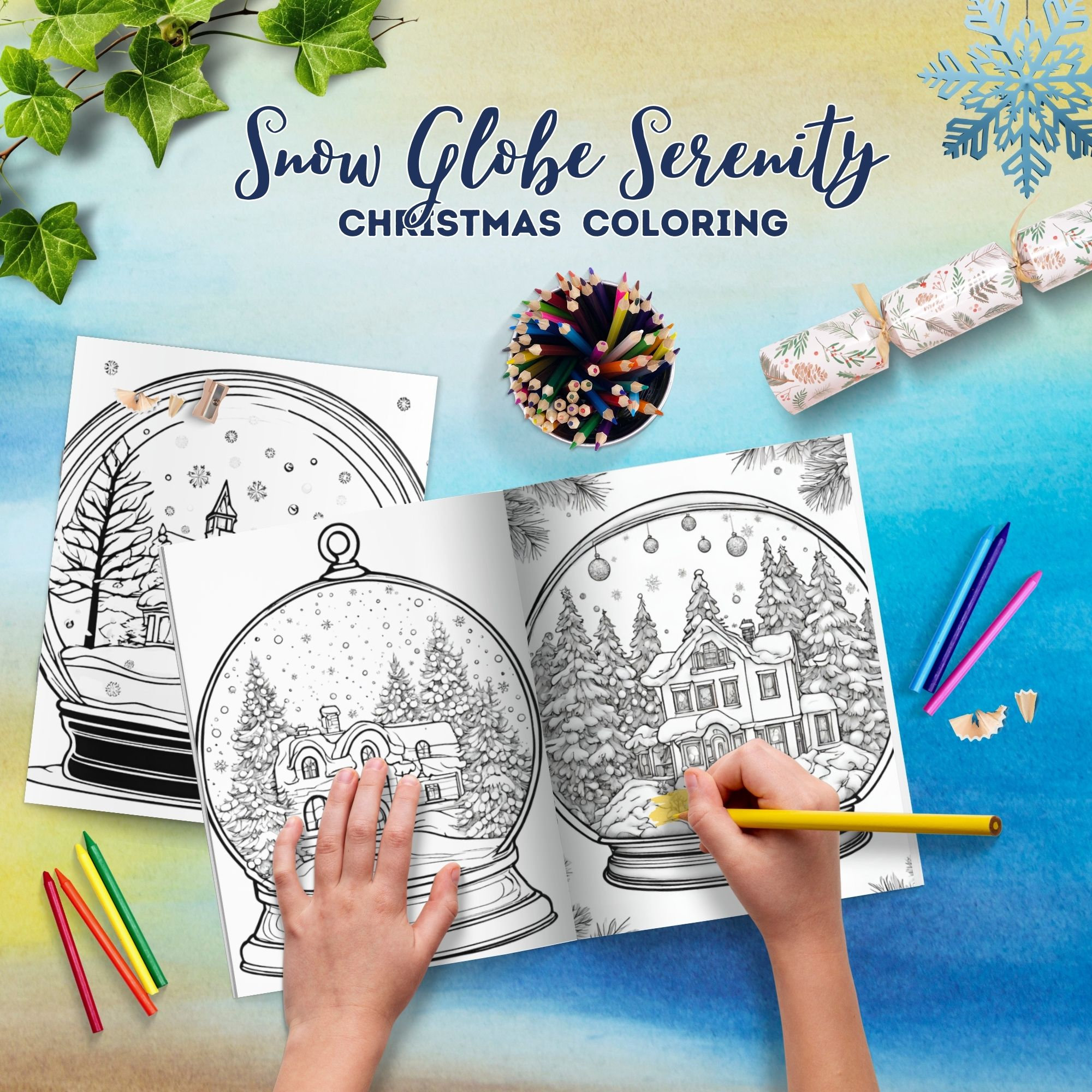 Printable Christmas Snow Globe Coloring Pages Holiday Activity - Etsy
