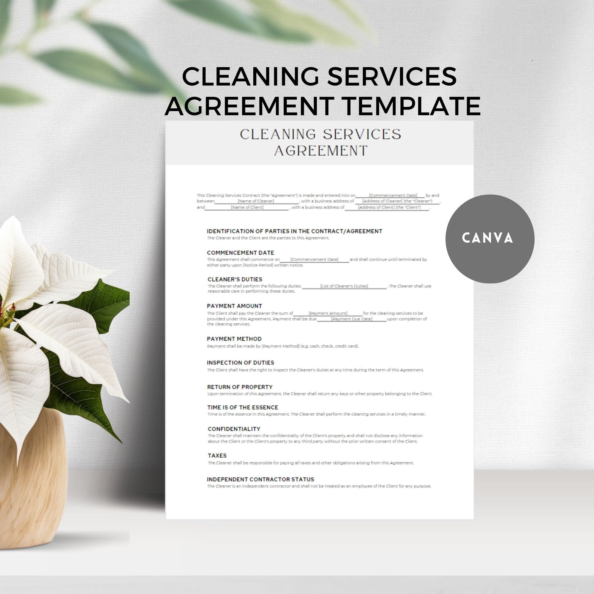 Cleaning Service Agreement Template House Cleaning Business Janitorial ...