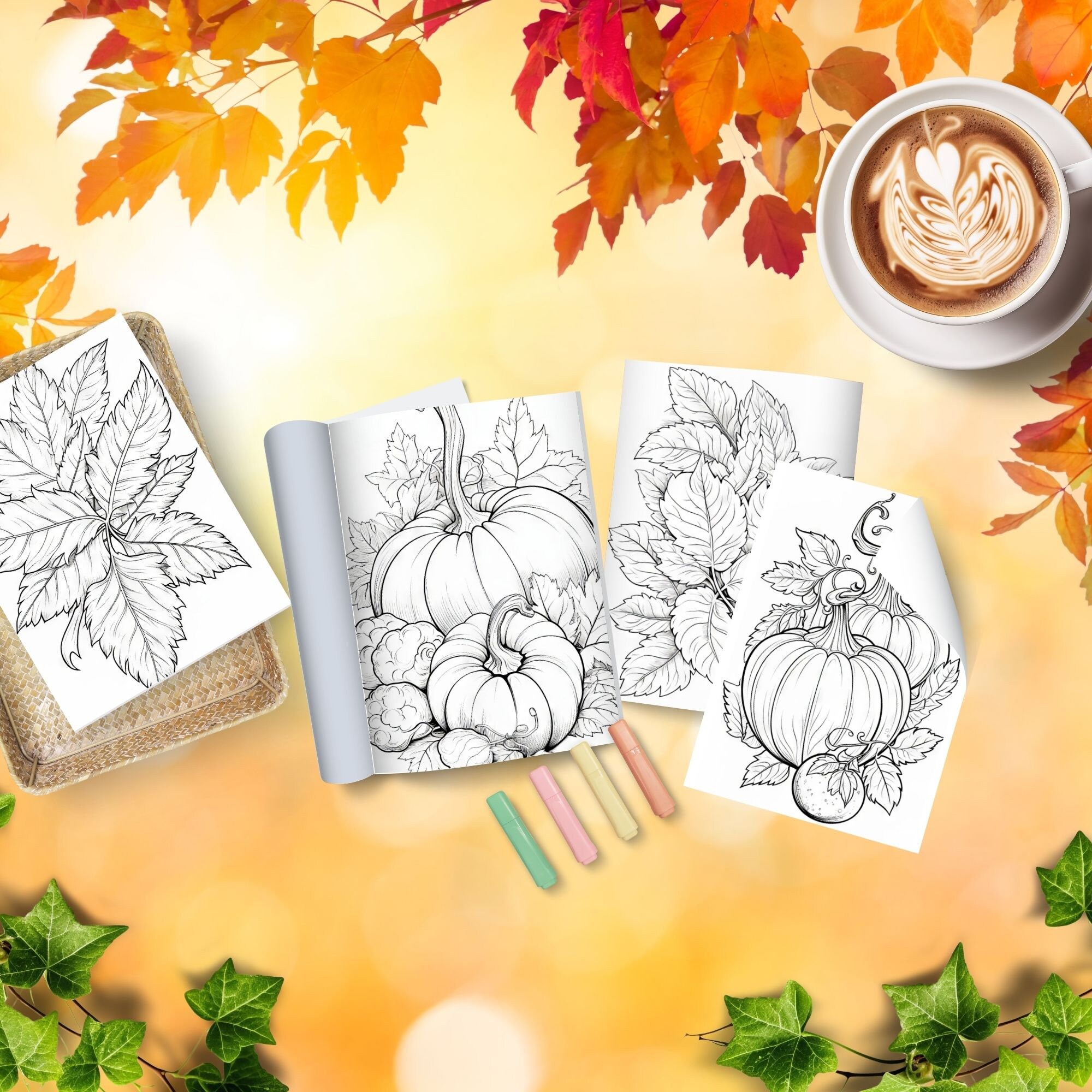 Autumn Coloring Pages for Adults Fall Autumn Coloring Book Floral ...