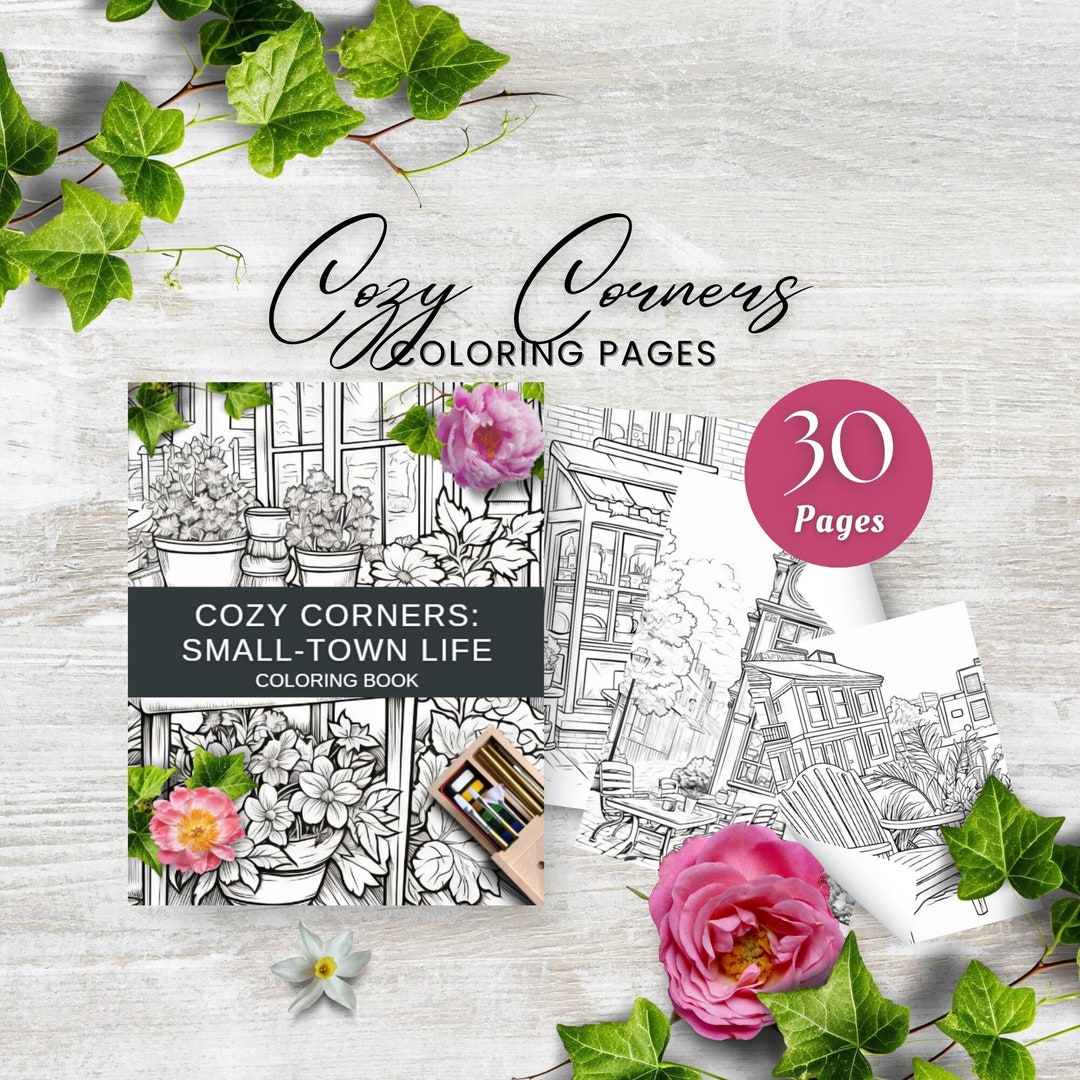 Small Town Coloring Book Hygge Coloring Page for Adult Coloring Sheet ...