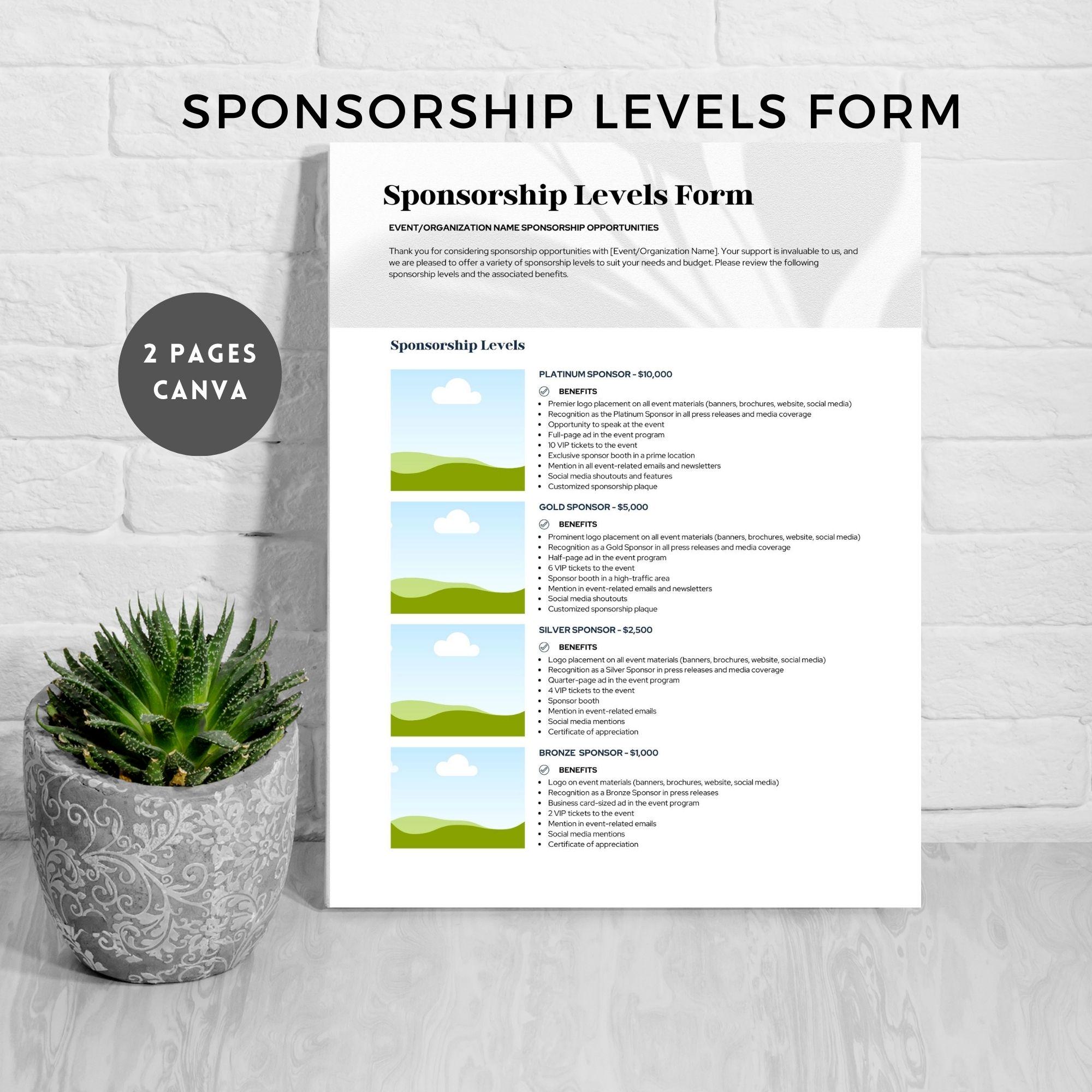 Sponsorship Levels Form Template Pta Sponsorship Levels Flyer Canva ...