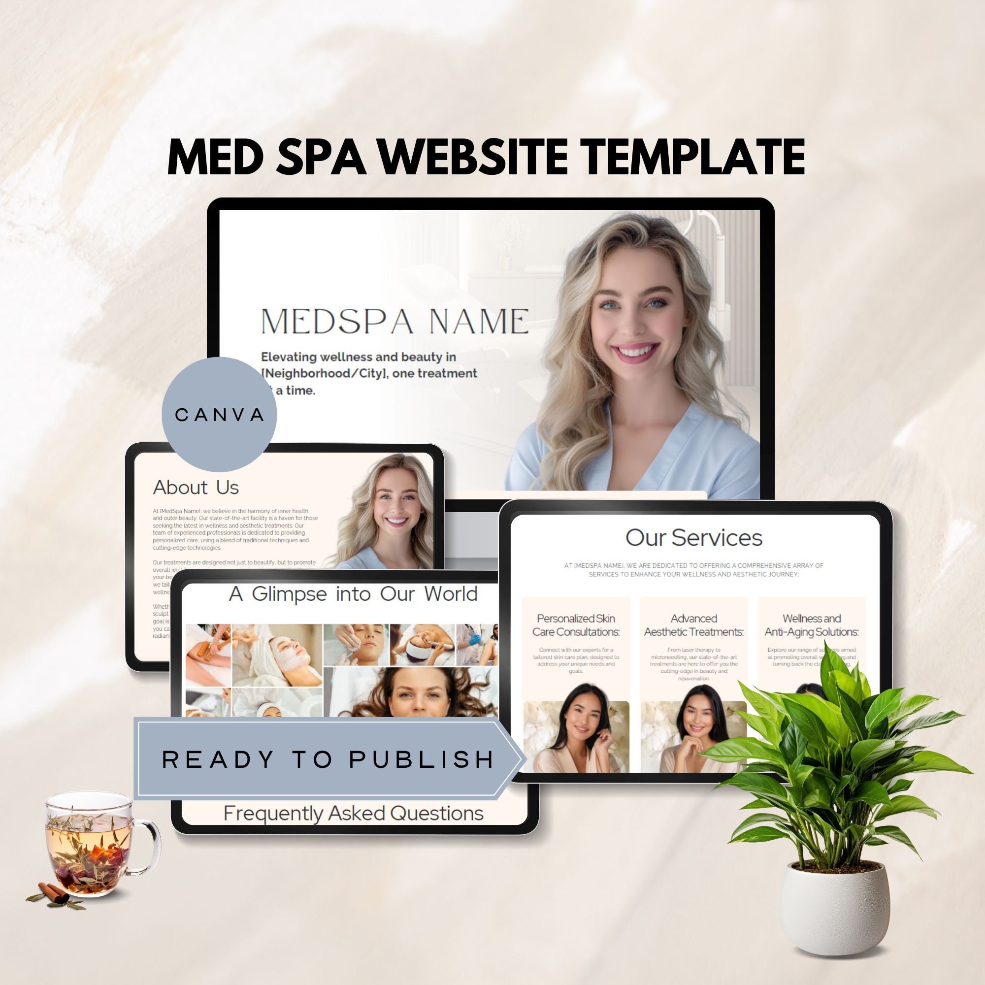 Med Spa Website Template Canva Esthetician Beauty Landing Page Skin ...