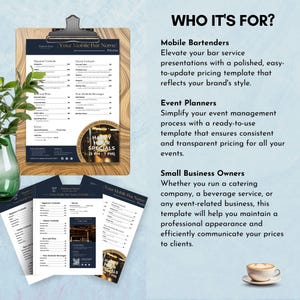 Mobile Bar Pricing Template Bartender Price Menu Cocktails Drinks List ...