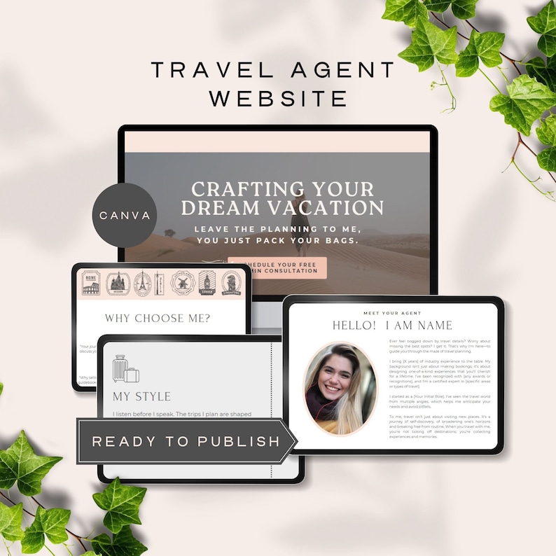 Canva Travel Agent Website Template for Travel Blogger Influencer ...