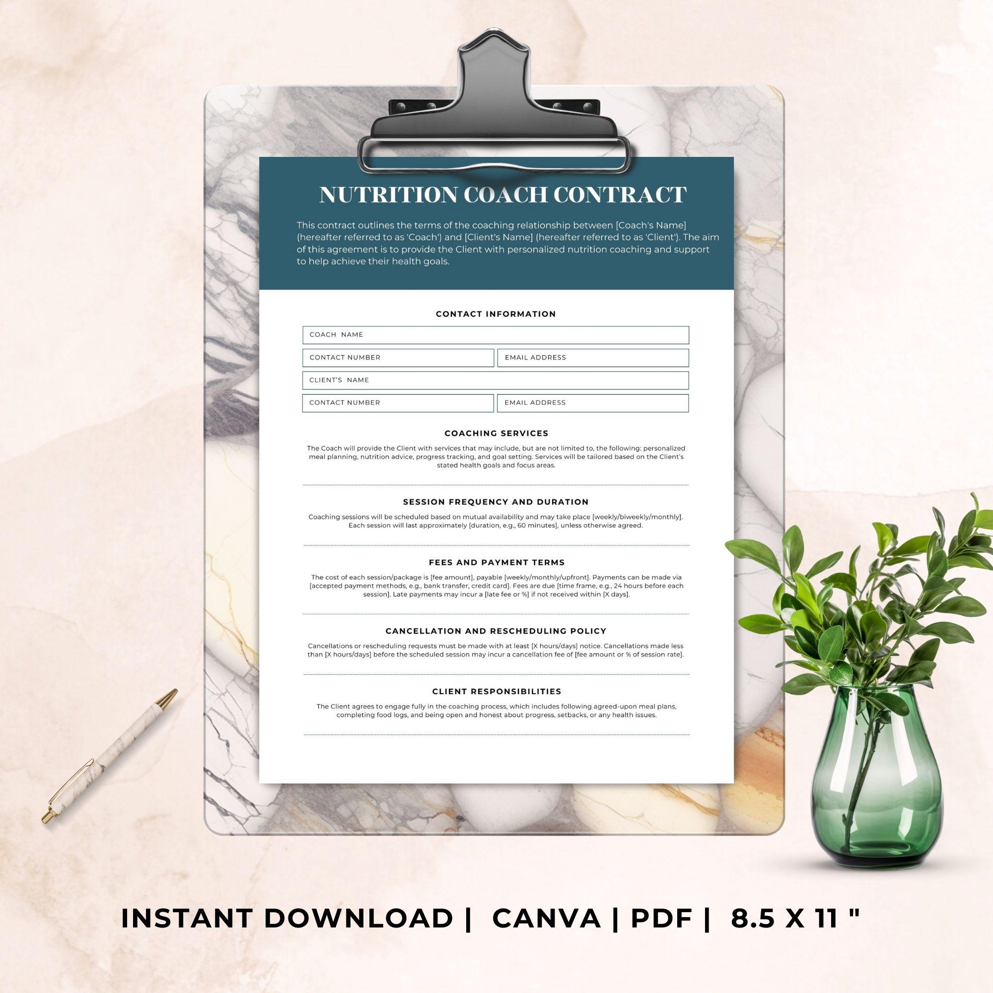 Nutrition Coach Contract Template Wellness Coach Client Onboarding ...