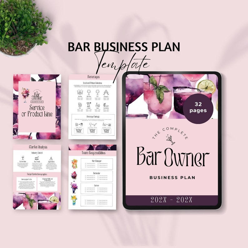 Bar Business Plan Template Cocktail Lounge Business Planner Wine Bar ...