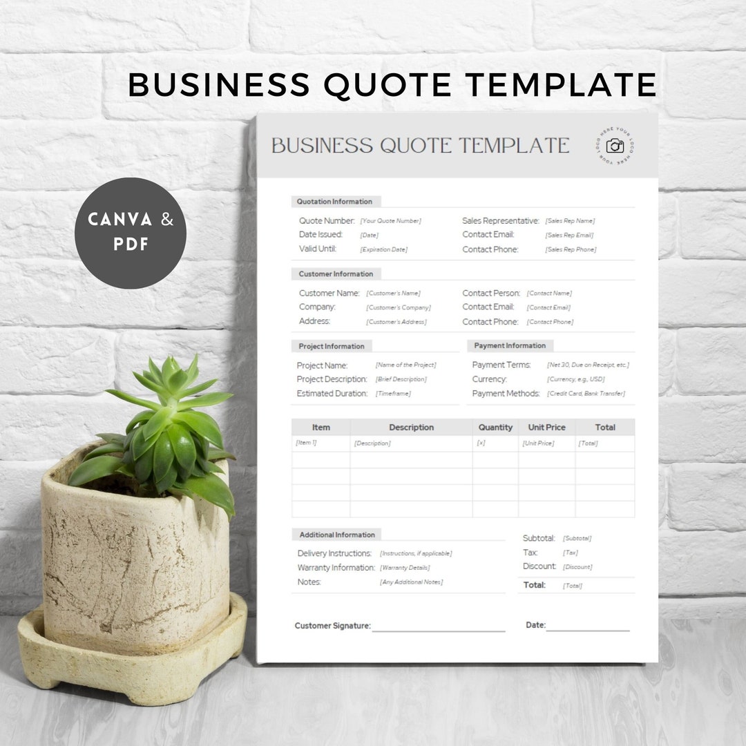 Business Quote Proposal Template Small Business Quote Form Simple Work ...