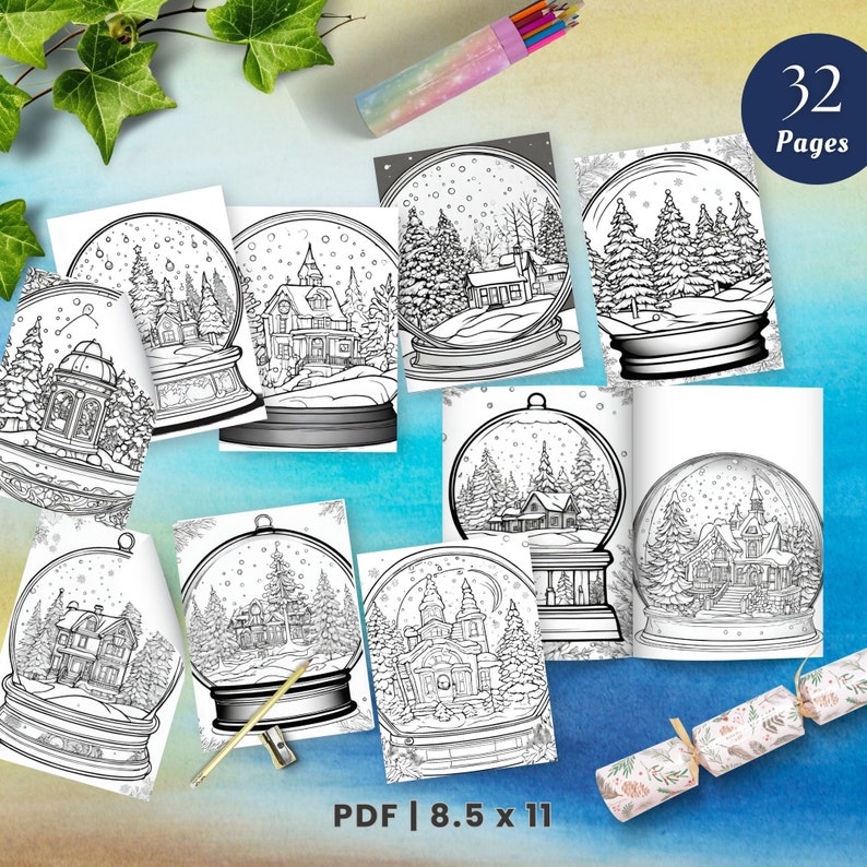 Printable Christmas Snow Globe Coloring Pages Holiday Activity - Etsy