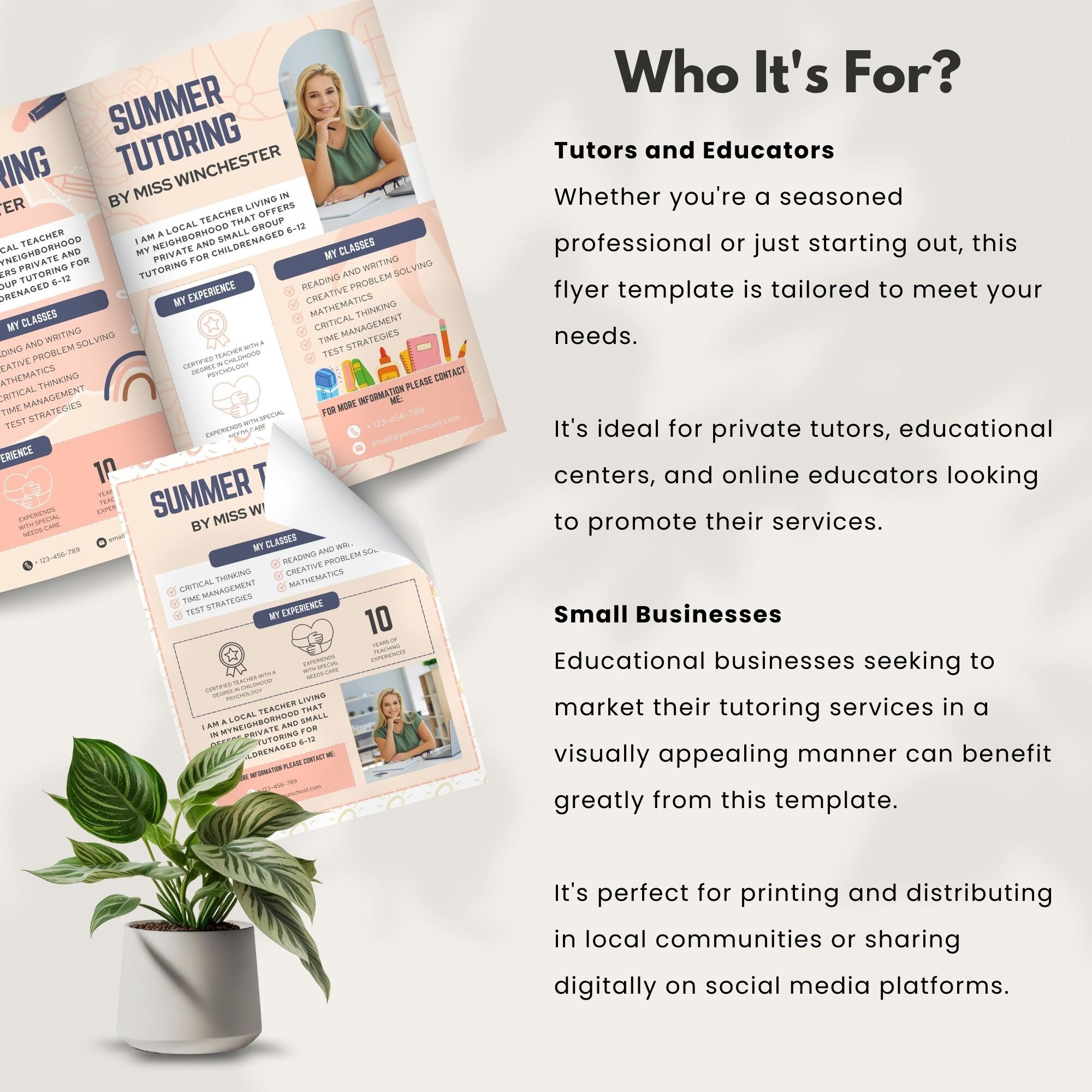 Tutoring Flyer Canva Summer Tutor Flyer Private Teacher Leaflet Online ...