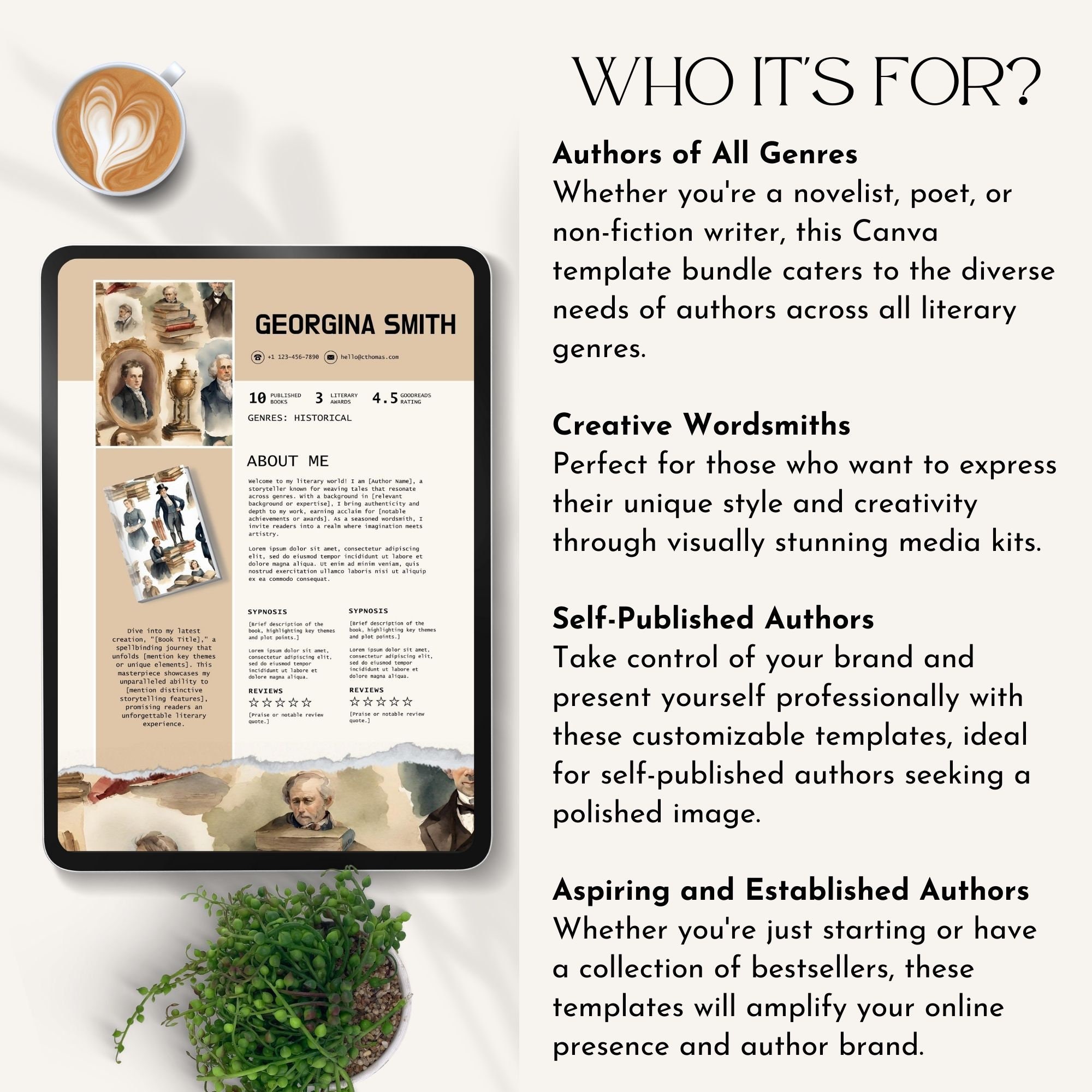 Media Kit Canva Template for Author Media Kit Novelist Sheet Canva ...