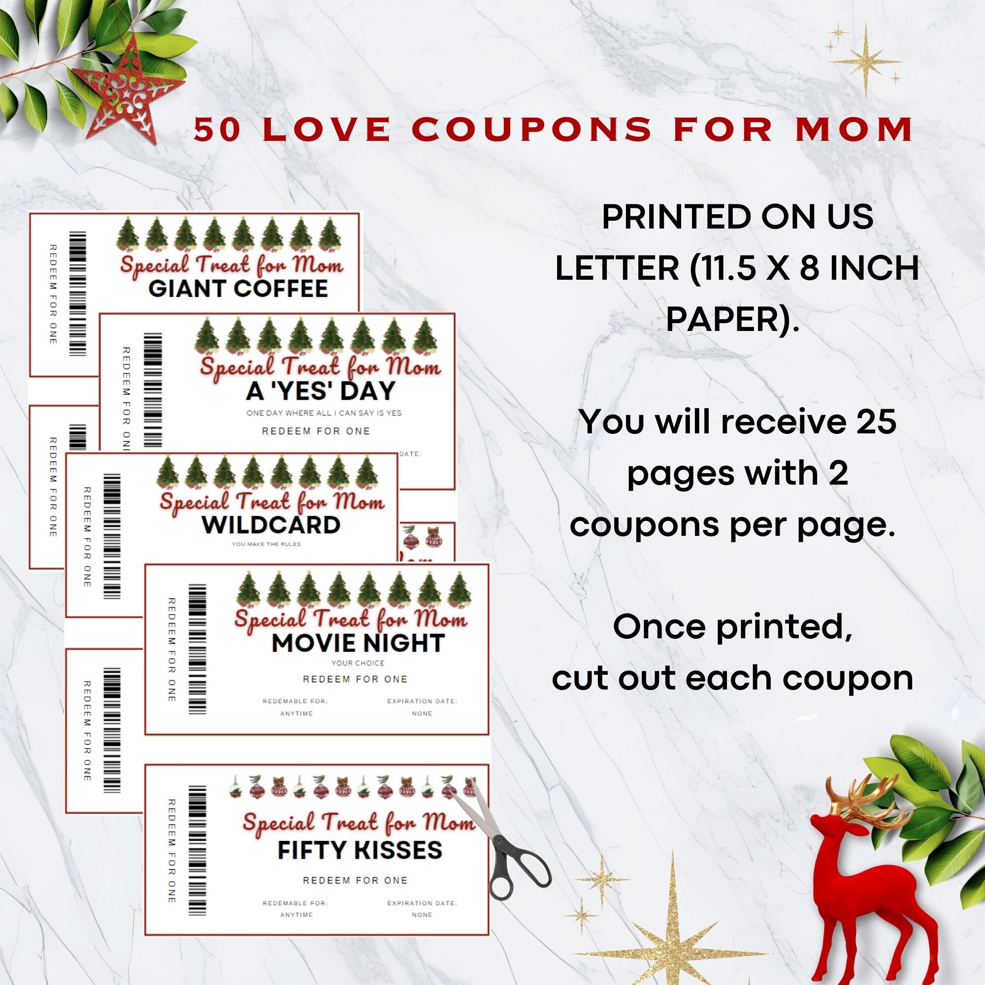 Christmas Coupon for Mom Printable Holiday Gift Voucher Love Coupon ...