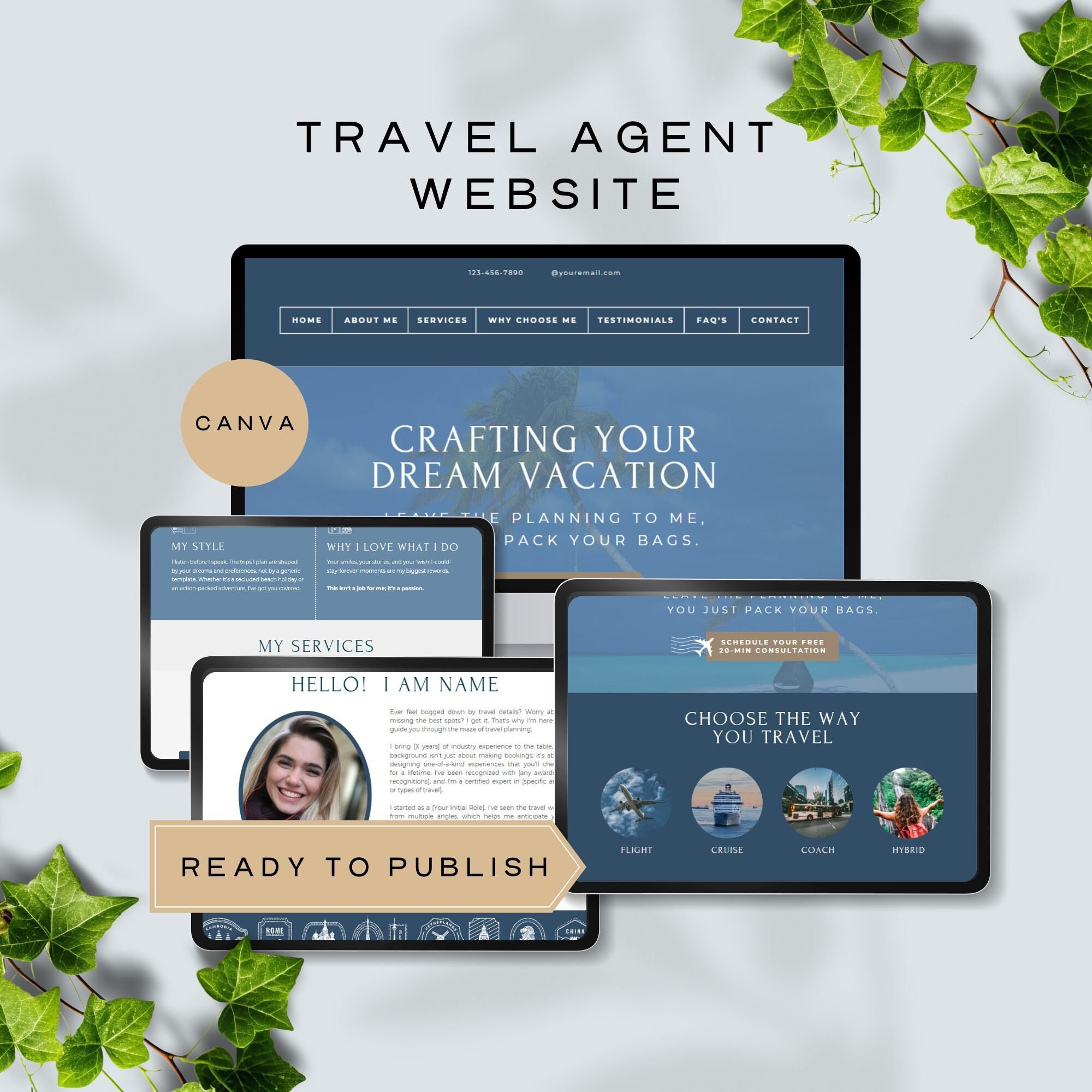 Canva Travel Agent Website Template for Travel Blogger Influencer ...