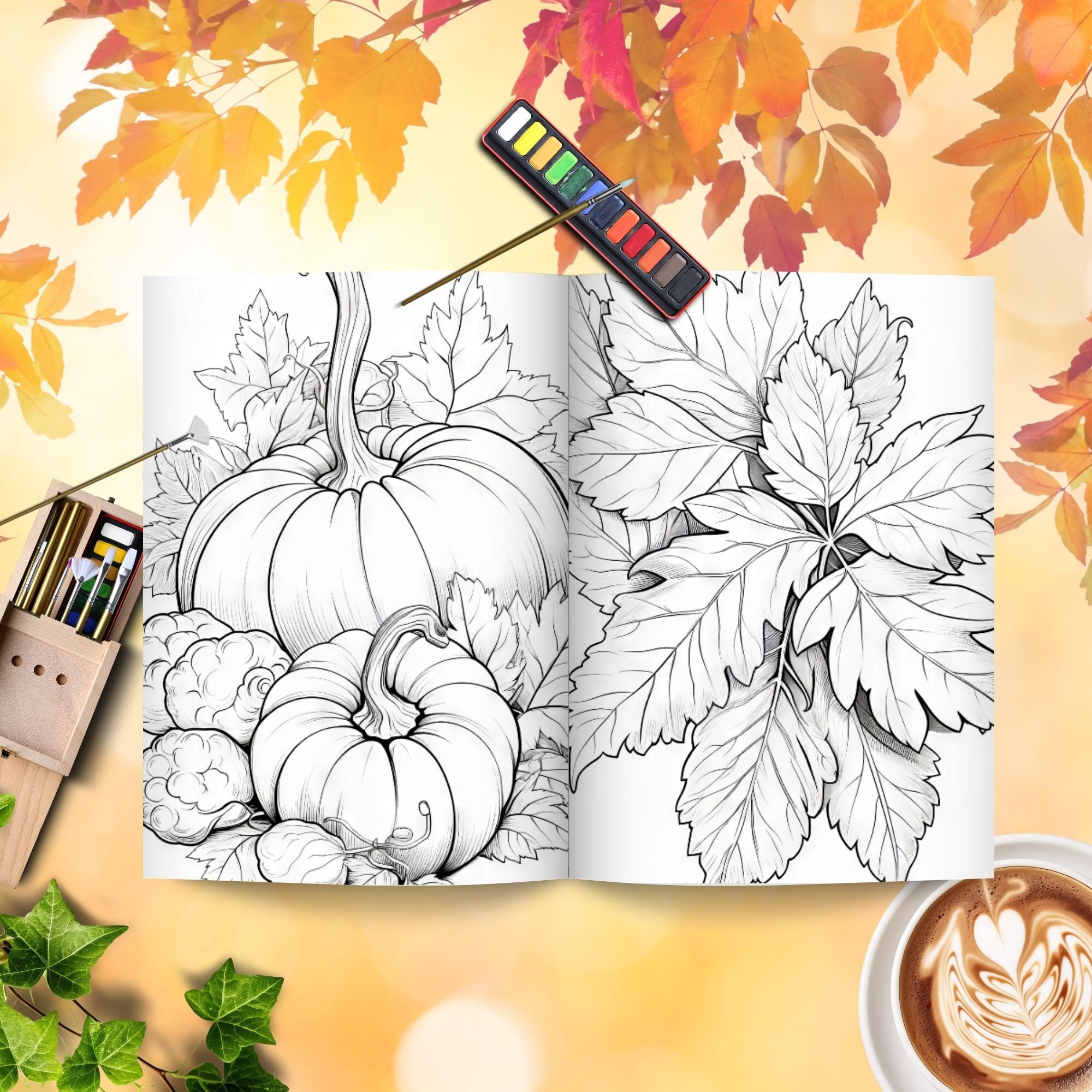 Autumn Coloring Pages for Adults Fall Autumn Coloring Book Floral ...