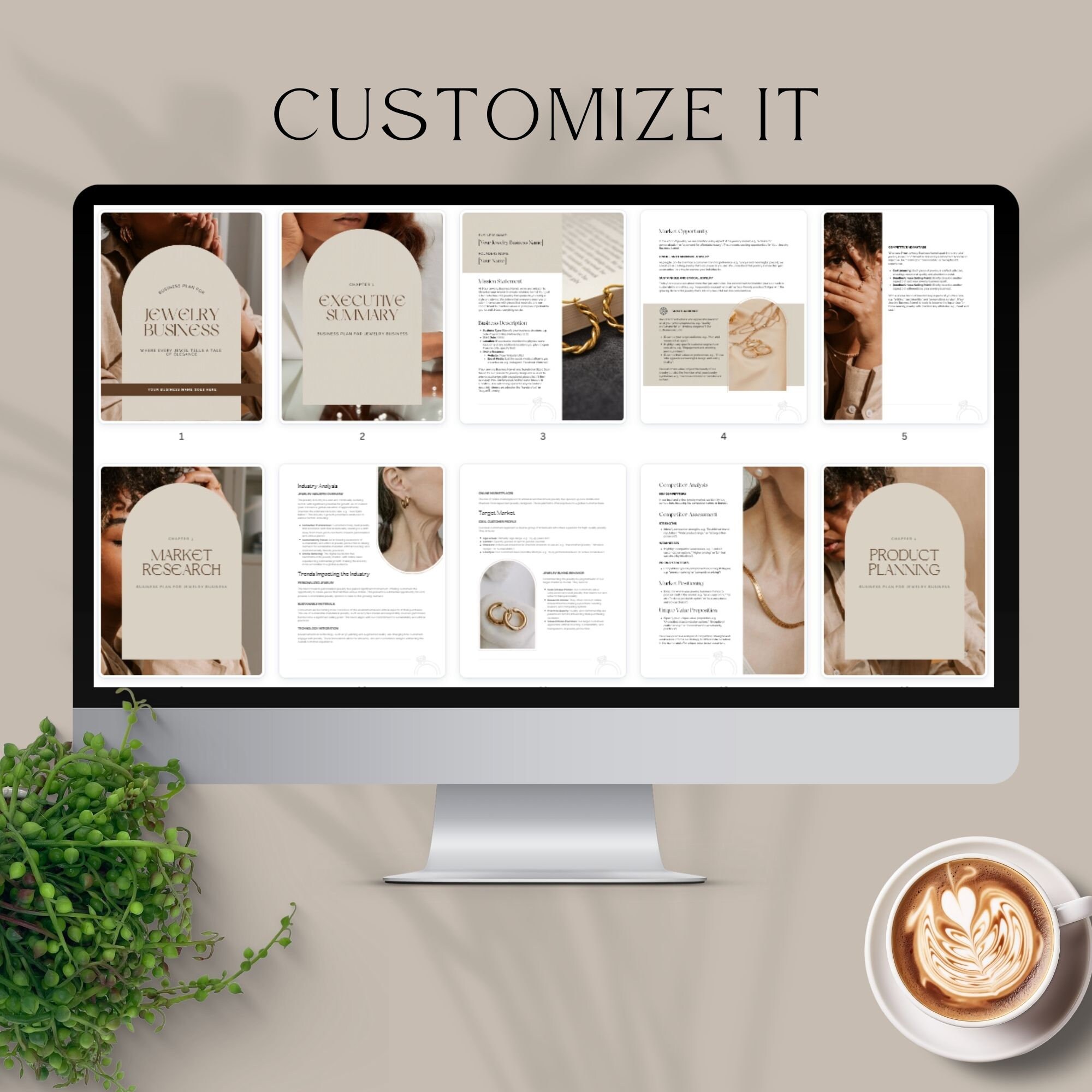 Jewelry Business Plan Template Canva Jewellery Small Business Planner ...