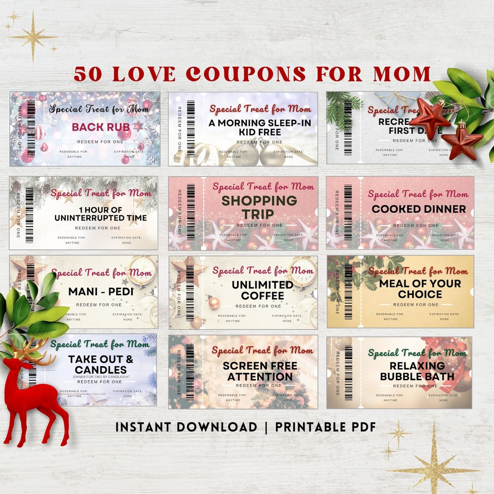 Christmas Coupon for Mom Printable Holiday Gift Voucher Love Coupon ...