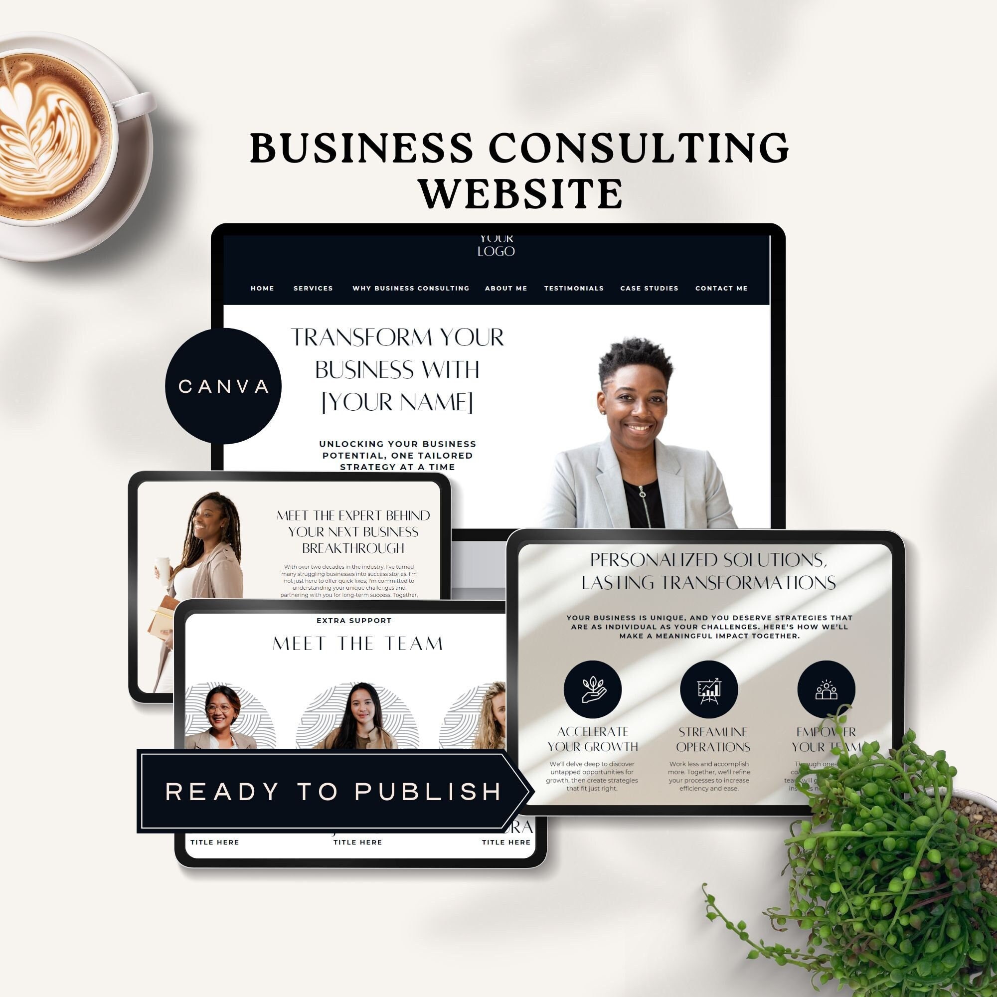 Business Consulting Website Templates Canva Coach Consultant Freelancer ...