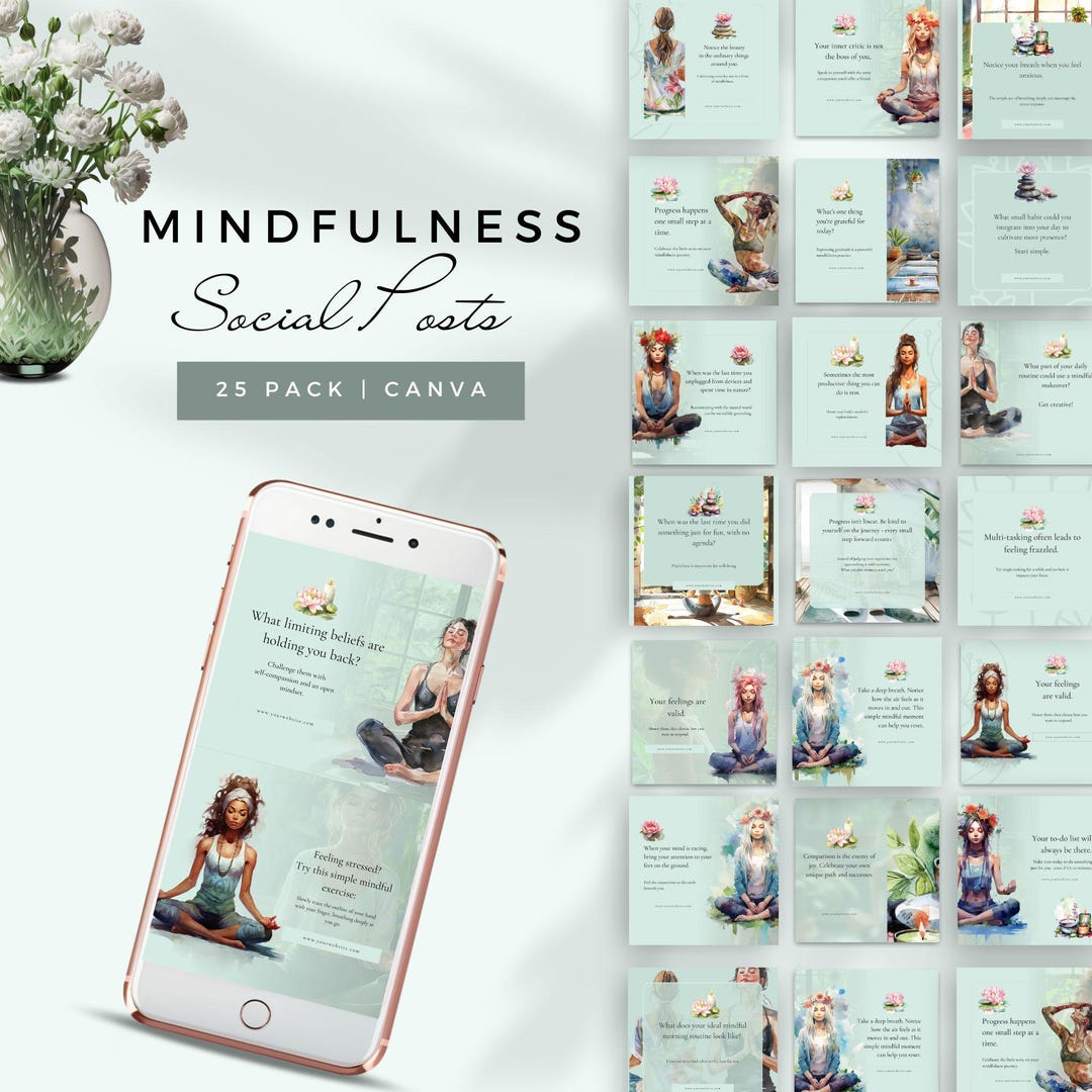 Mindful Coach Social Bundle Mindfulness Coach Instagram Template Mental ...
