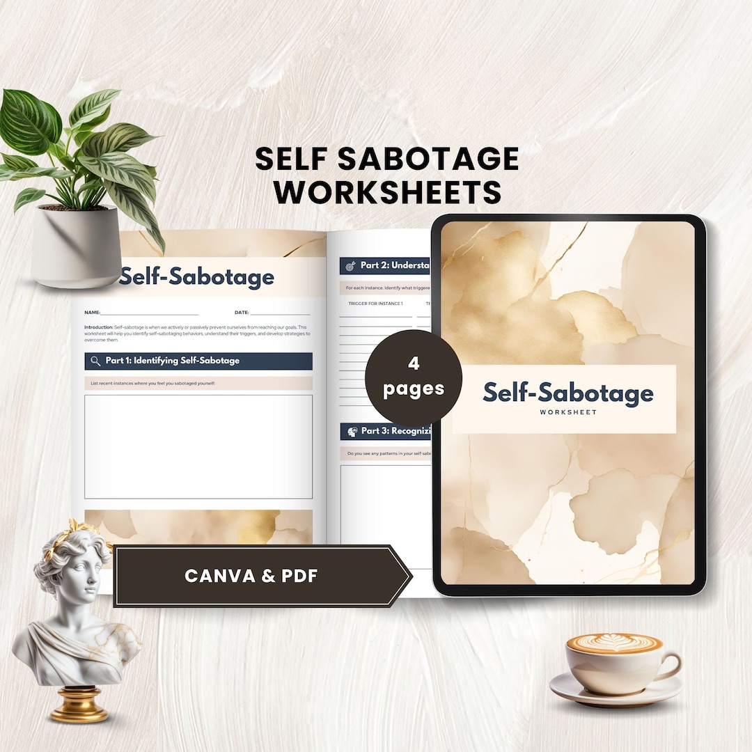 Self Sabotage Worksheets Template Canva Therapy Worksheets Self ...