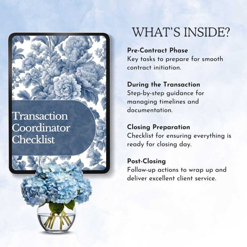 Transaction Coordinator Checklist Listing for Real Estate Agent Tracker ...