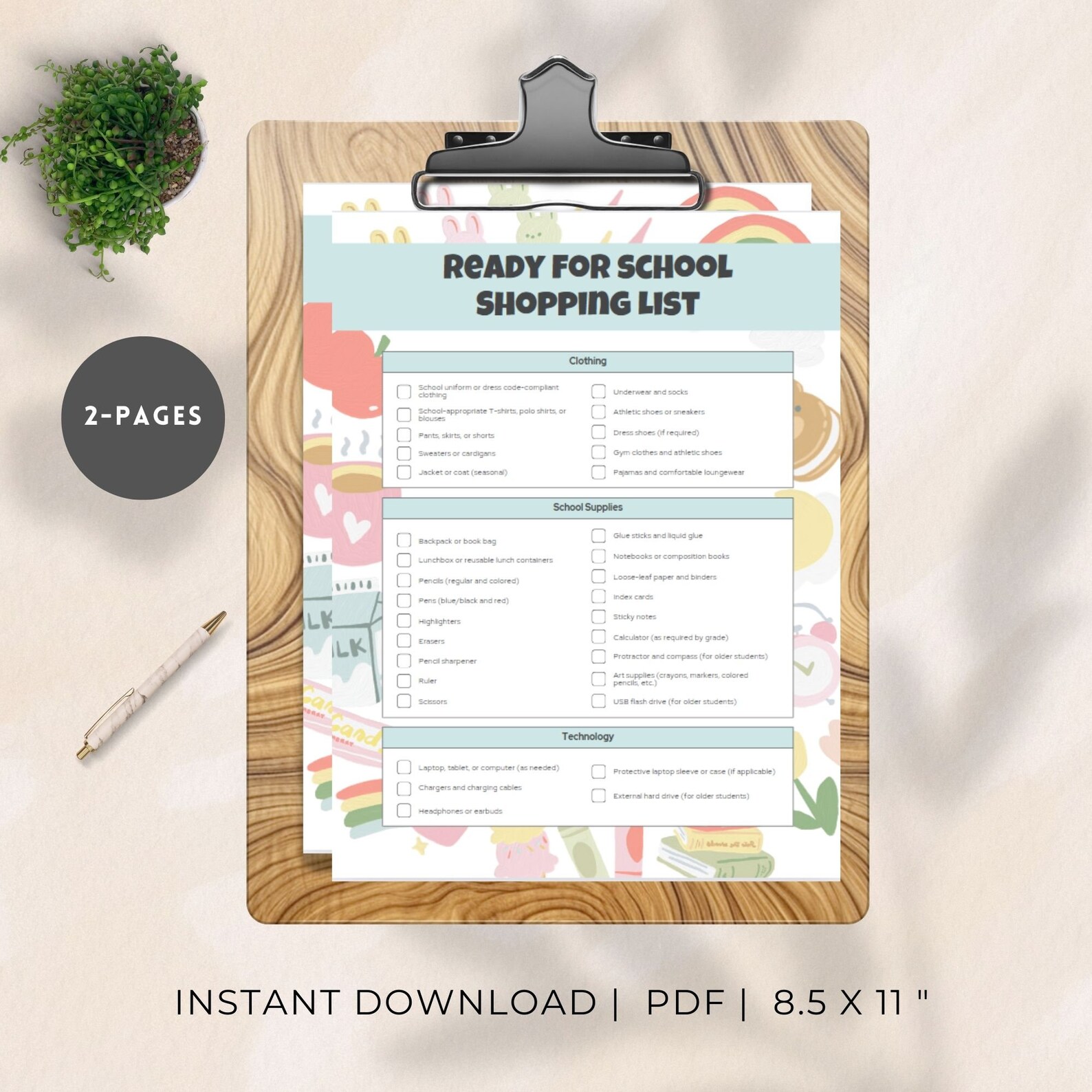 Ready for School Checklist Shopping List Back to School Planner ...