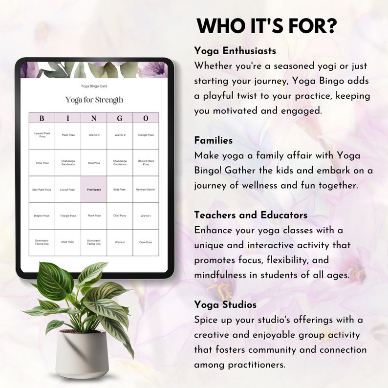 Yoga Bingo for Kids Yoga Game Printable Wellness Bingo Fitness Activity ...