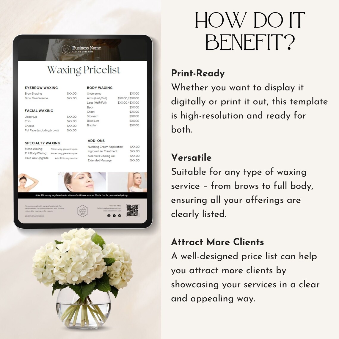 Waxing Services Price List Template Canva Brazilian Waxing Bikini Flyer ...