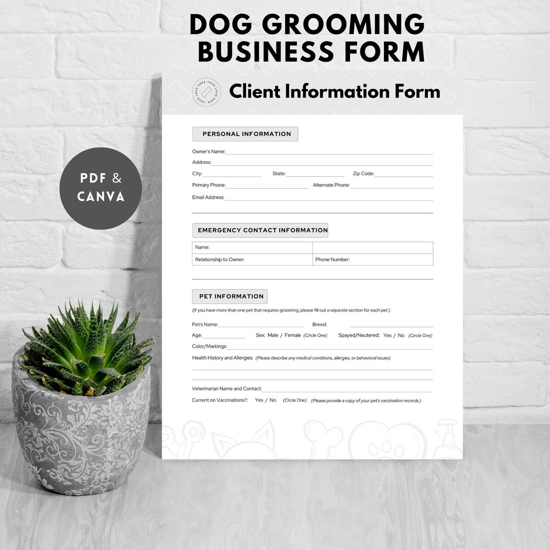 Dog Grooming Business Form Dog Grooming Service Dog Groomer Record Form ...